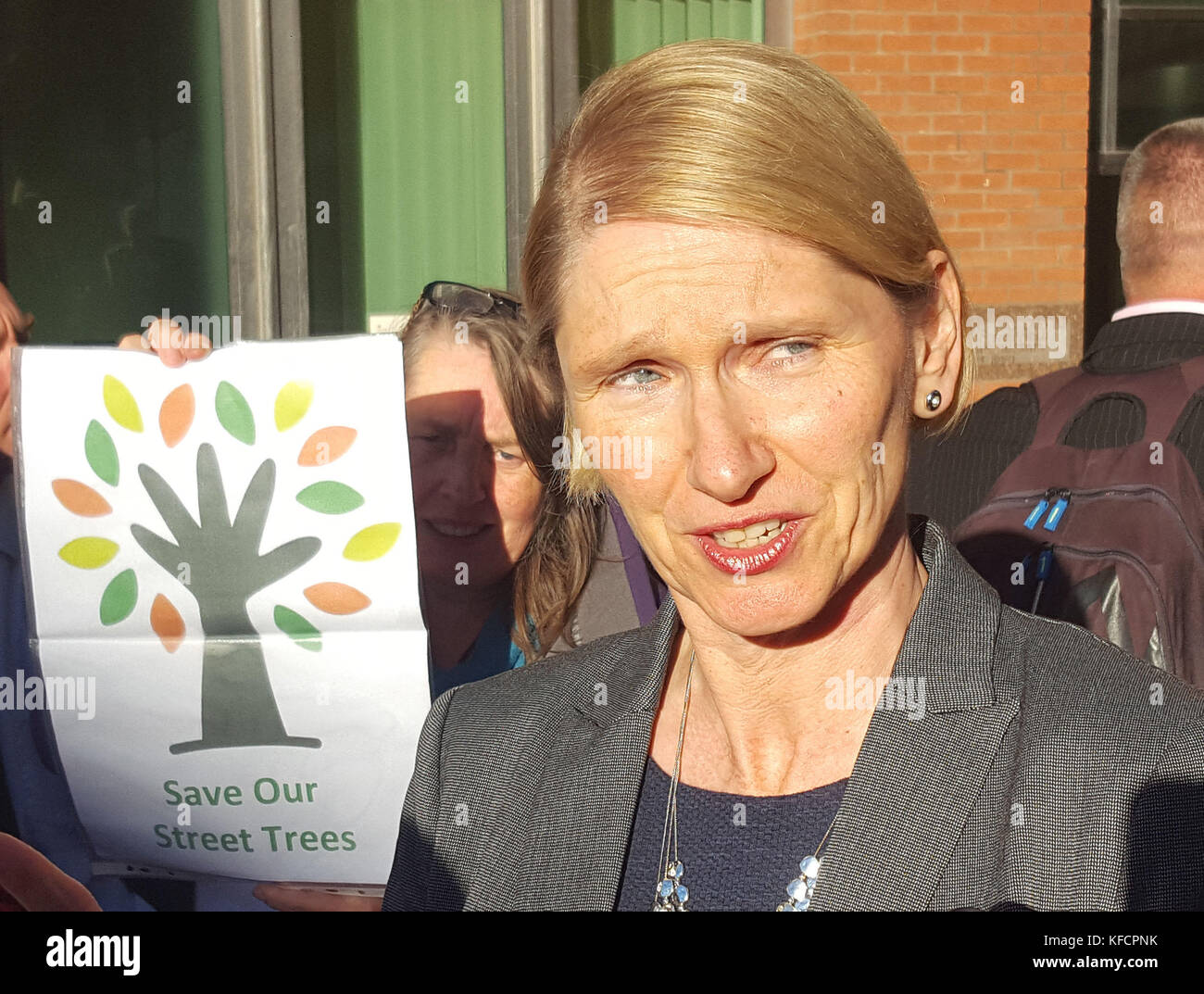 Green city councillor Alison Teal speaks outside the High Court in ...