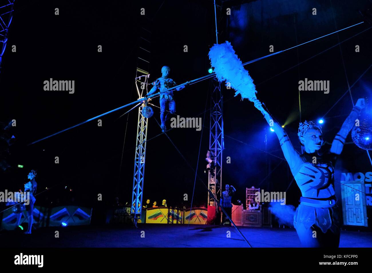 circus performers tight rope walkers Stock Photo - Alamy