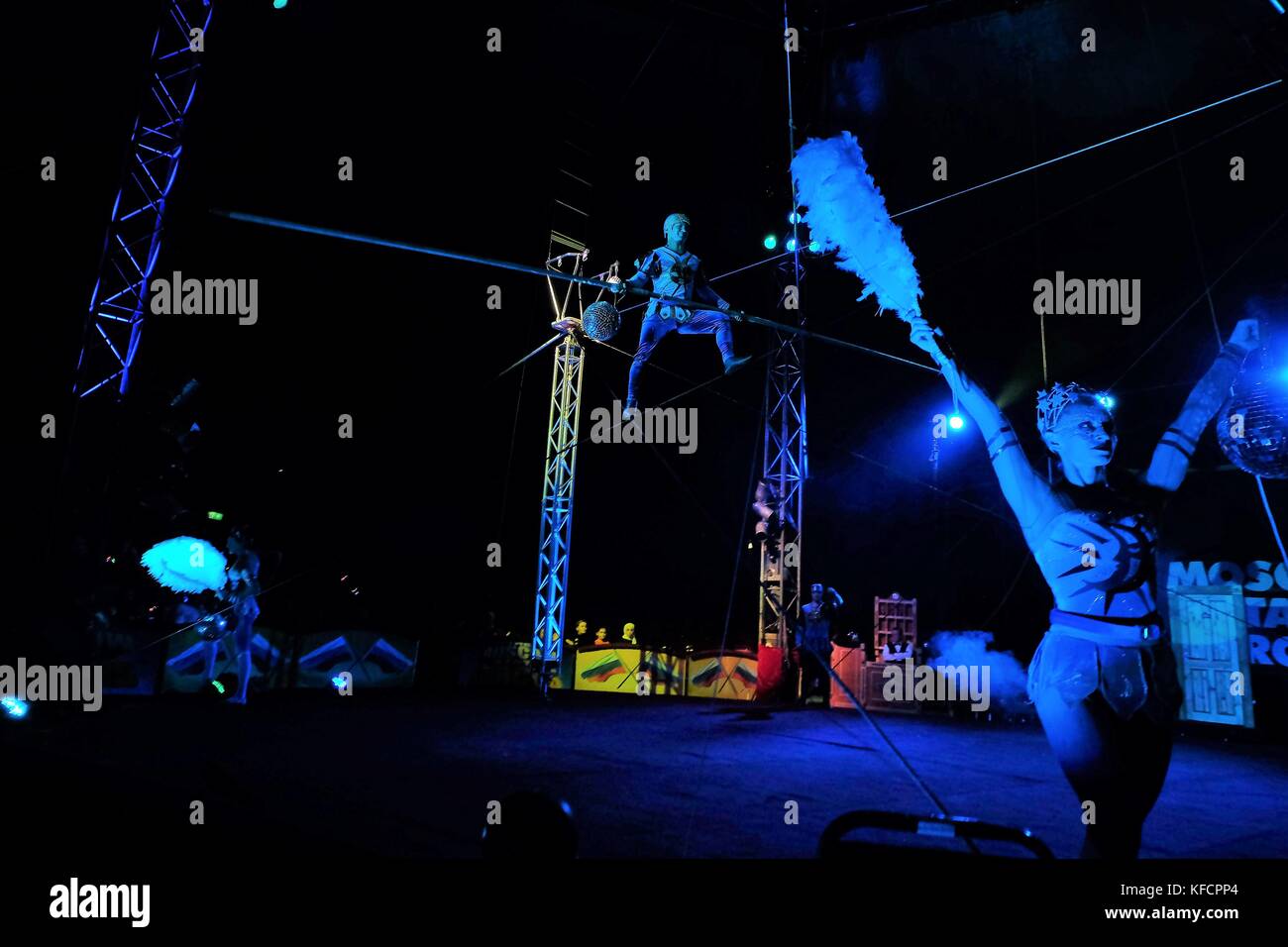 circus performers tight rope walkers Stock Photo - Alamy