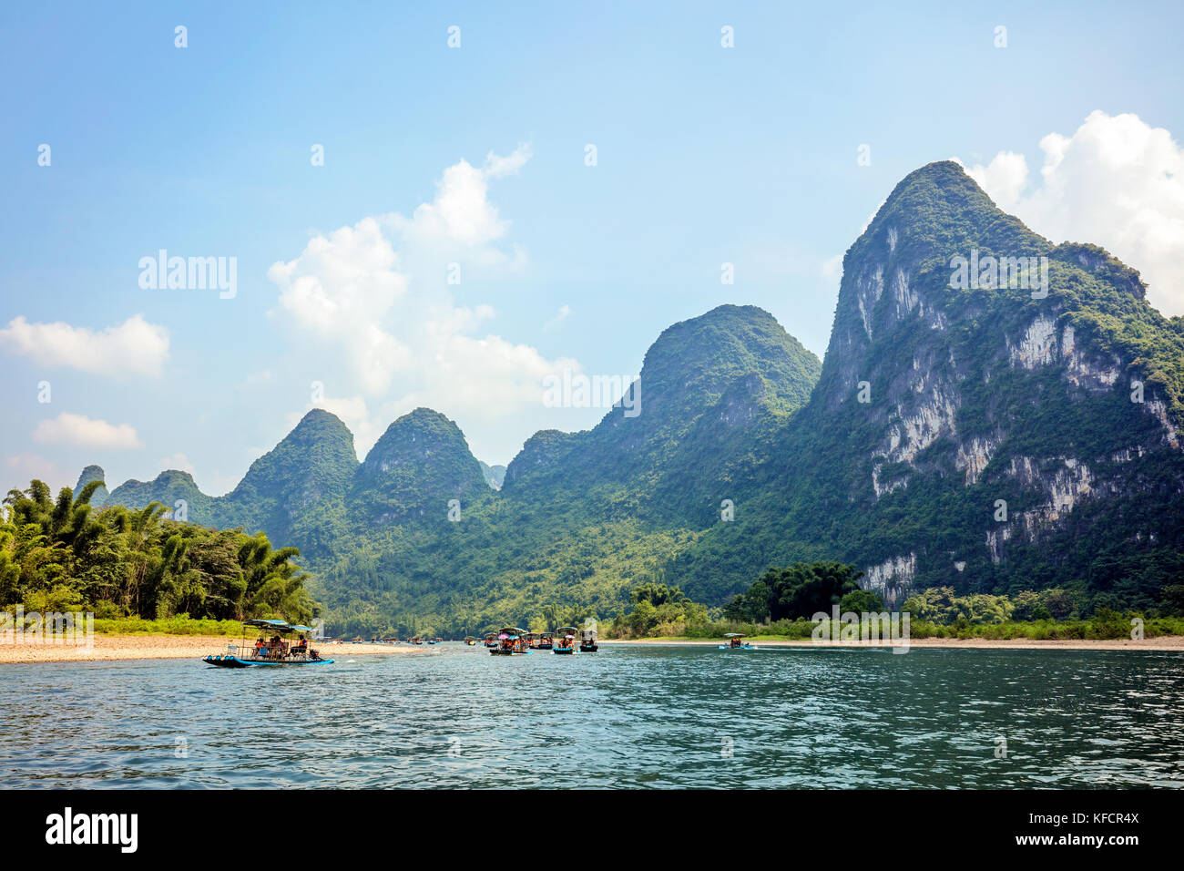 Stock Photo - Tourist cruise boats on the Li river near Yangshuo ...