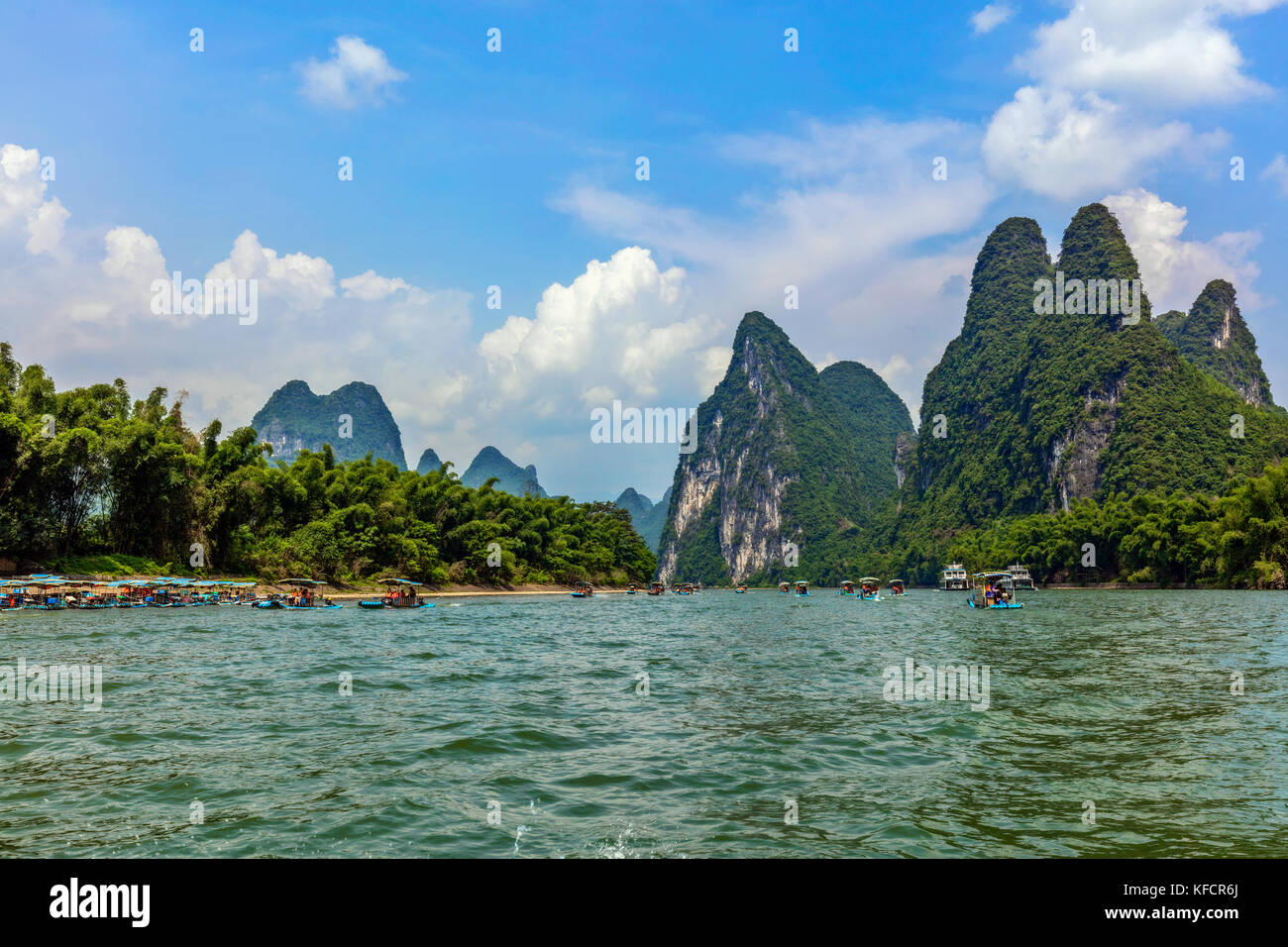 Stock Photo - Tourist cruise boats on the Li river near Yangshuo ...