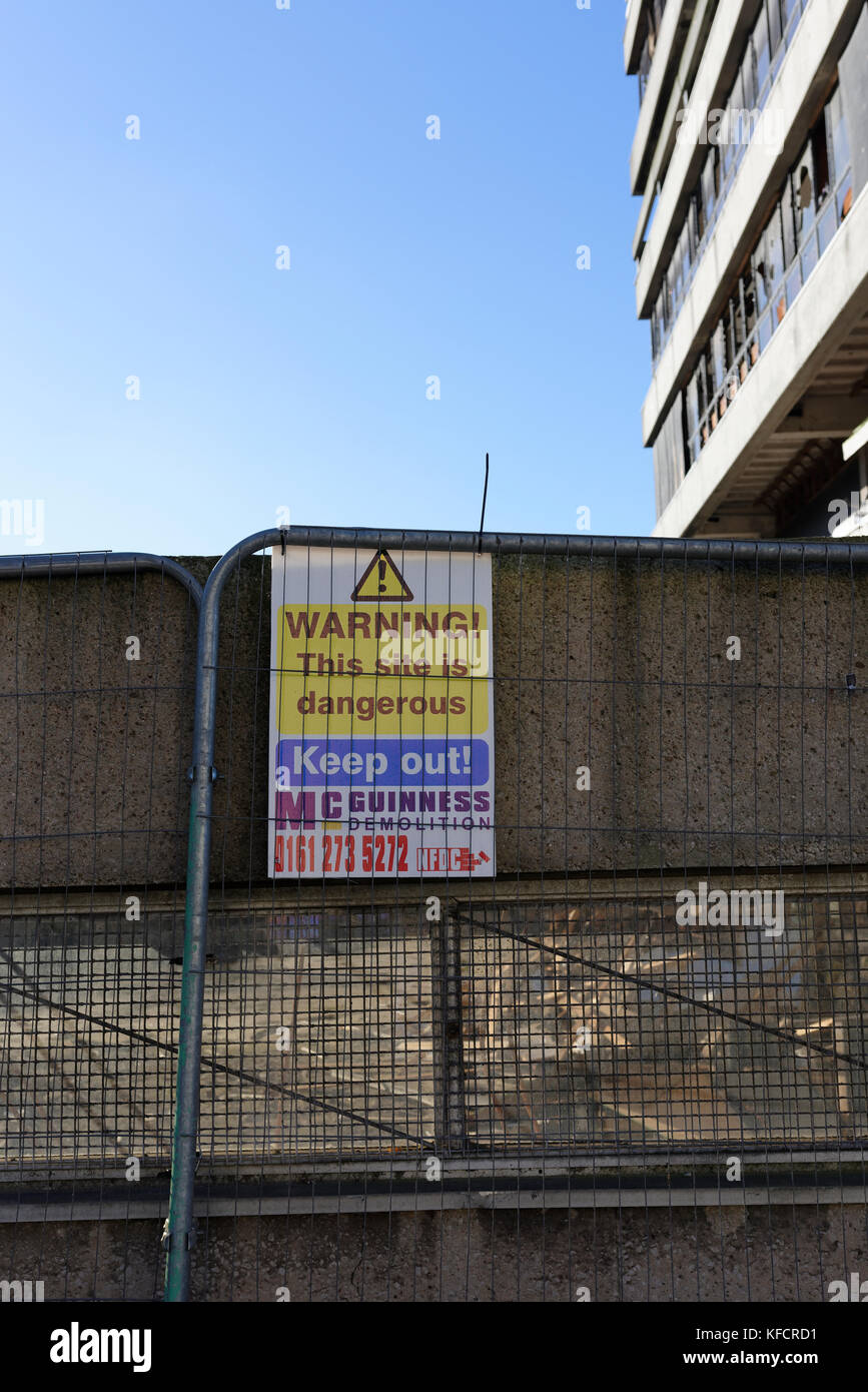 Warning sign at demolition site, former bury police headquarters in ...