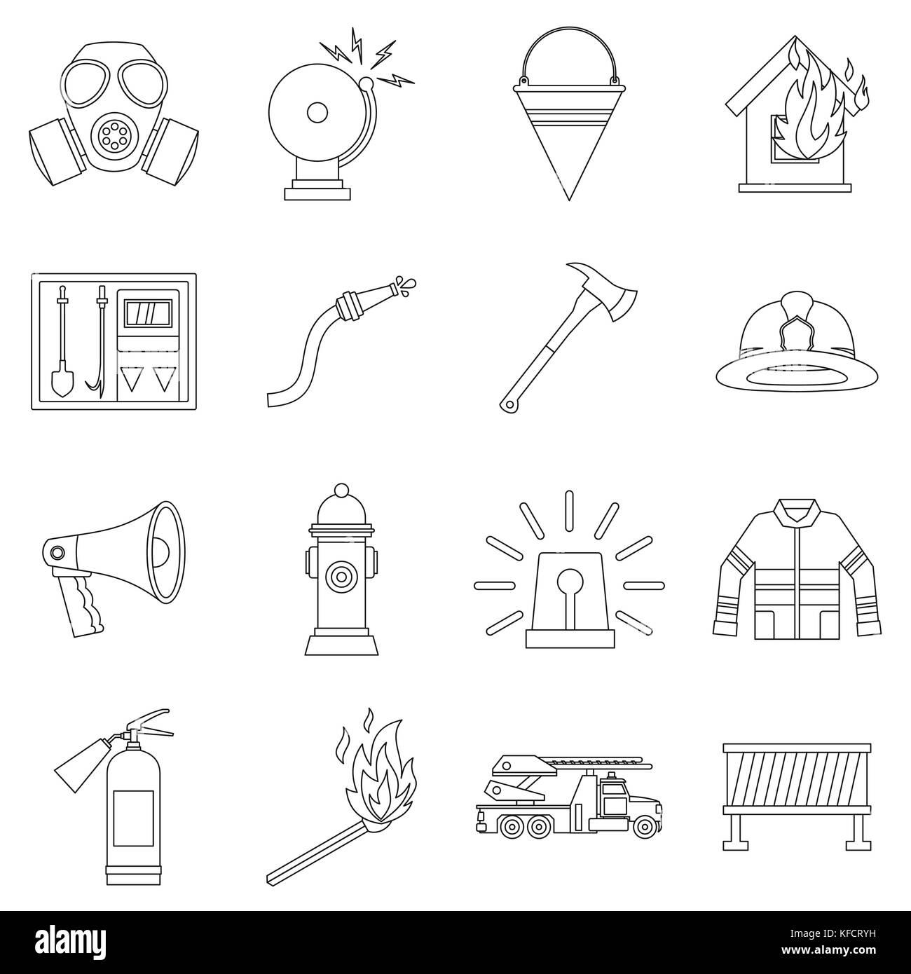 Fireman tools icons set, outline style Stock Vector Image & Art - Alamy