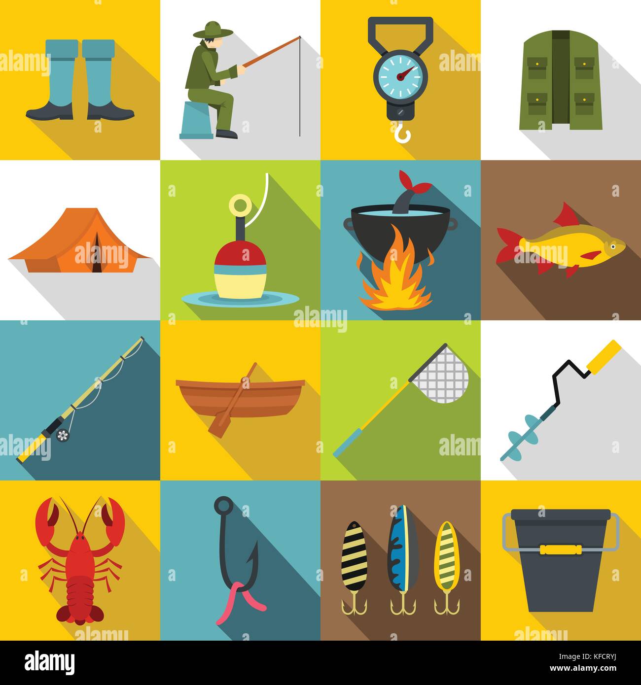 Fishing tools icons set, flat style Stock Vector Image & Art - Alamy