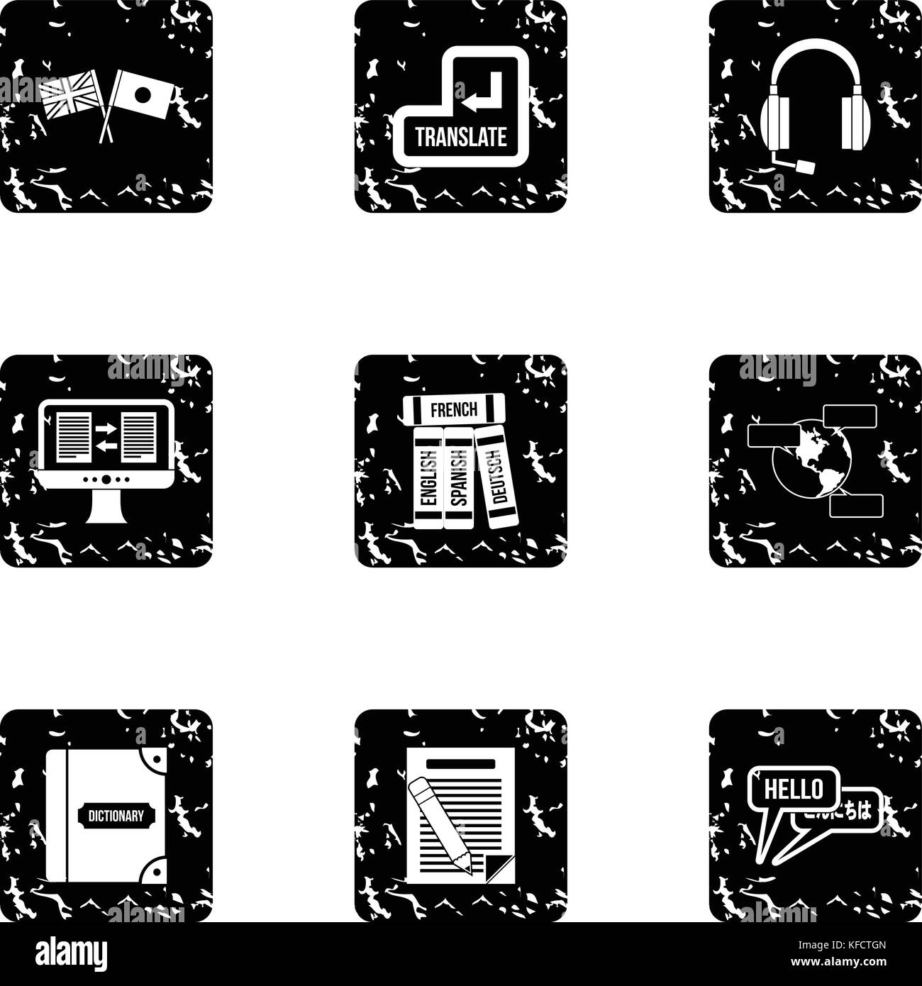 Language learning icons set, grunge style Stock Vector Image & Art - Alamy
