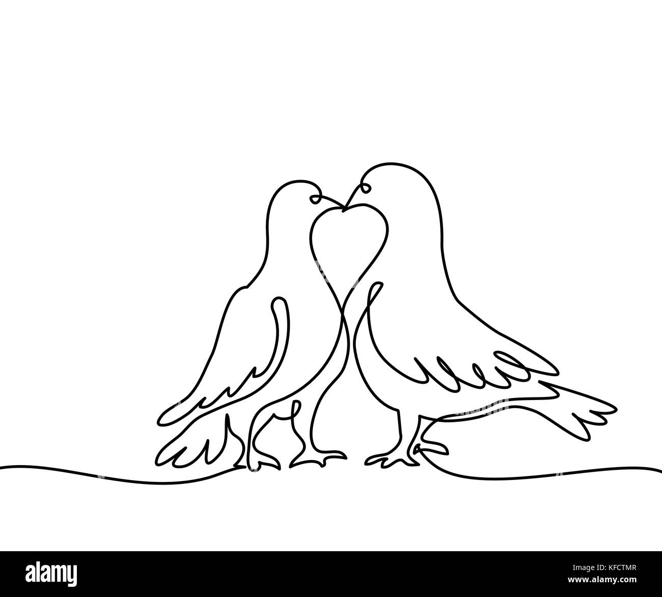 Continuous one line drawing. Two doves logo. Black and white vector ...