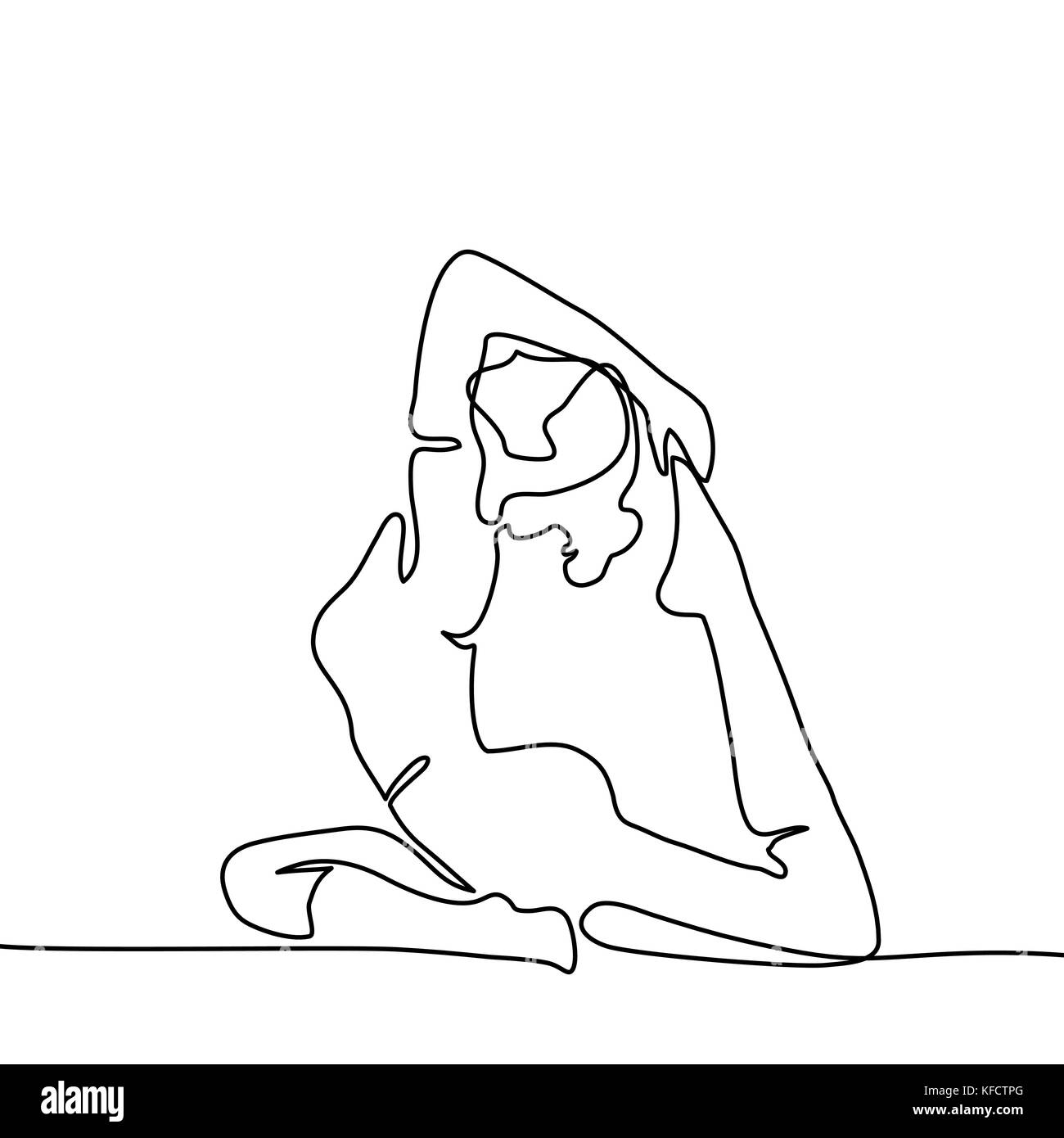Continuous line drawing. Woman doing exercise in yoga pose. Vector ...