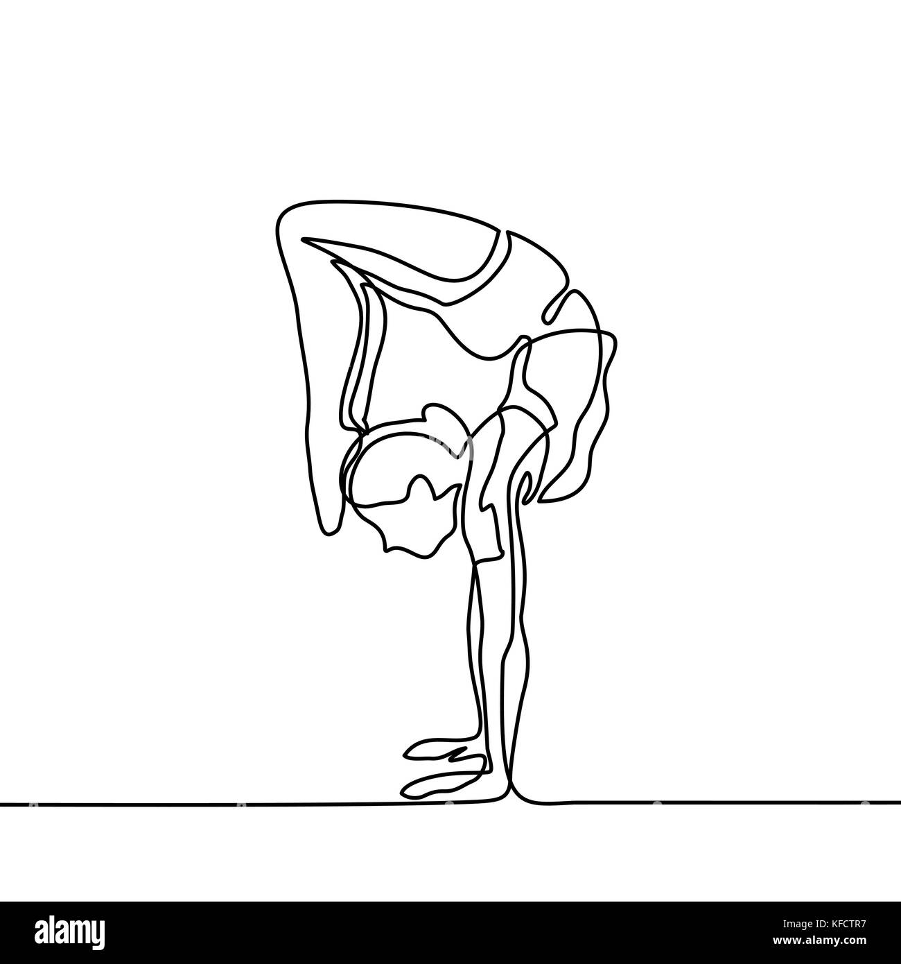 Continuous Line Drawing Woman Doing Exercise In Yoga Pose Vector