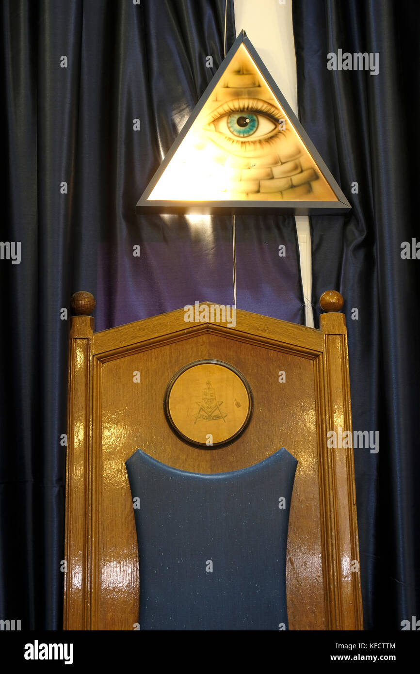 A wooden chair with the emblem of the Jerusalem Lodge of the ...