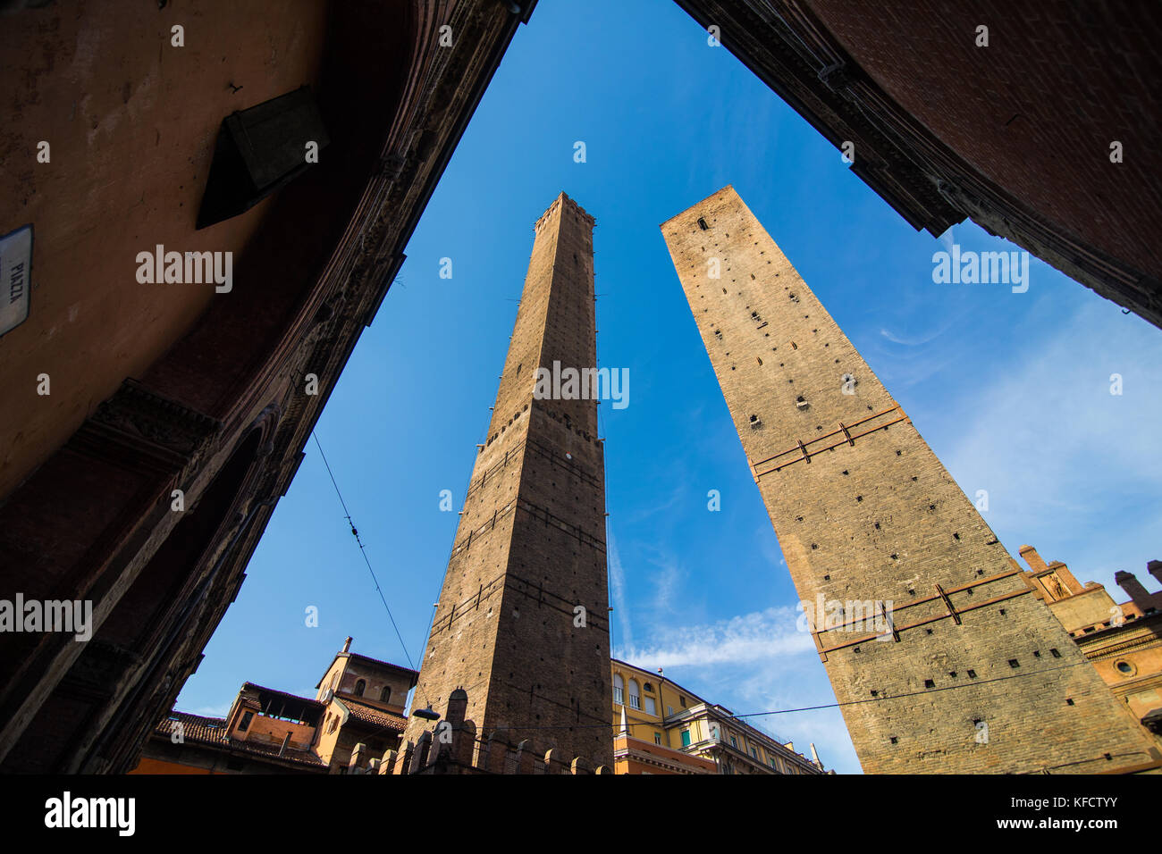 BOLOGNA, ITALY - October, 2017: Two famous falling towers Asinelli and ...