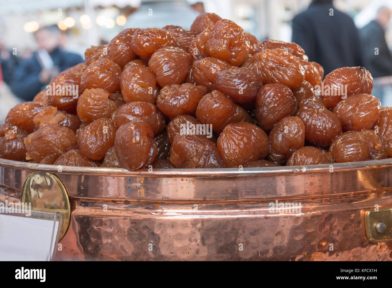Fresh Brown Candied Chestnuts inside Copper Bowl Stock Photo - Alamy