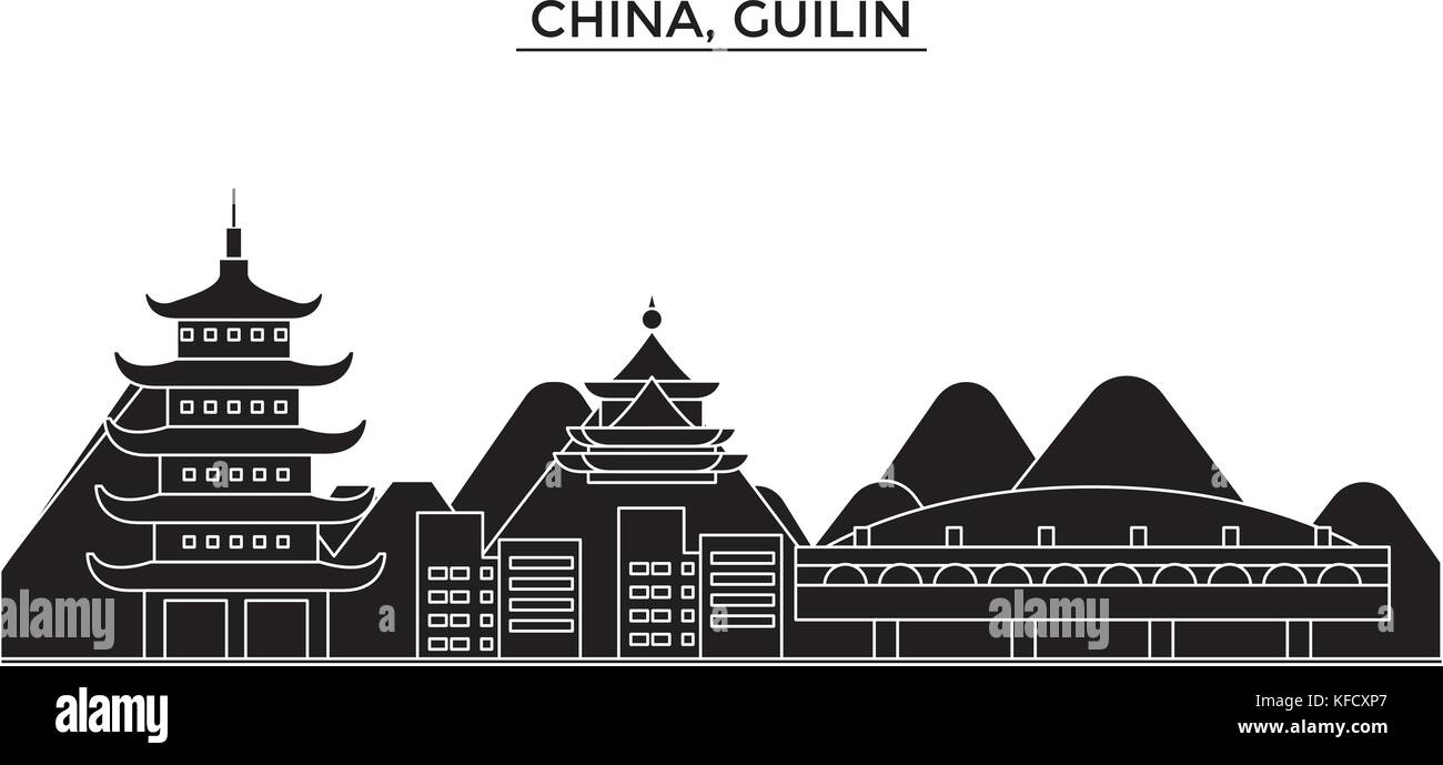 China, Guilin architecture urban skyline with landmarks, cityscape ...