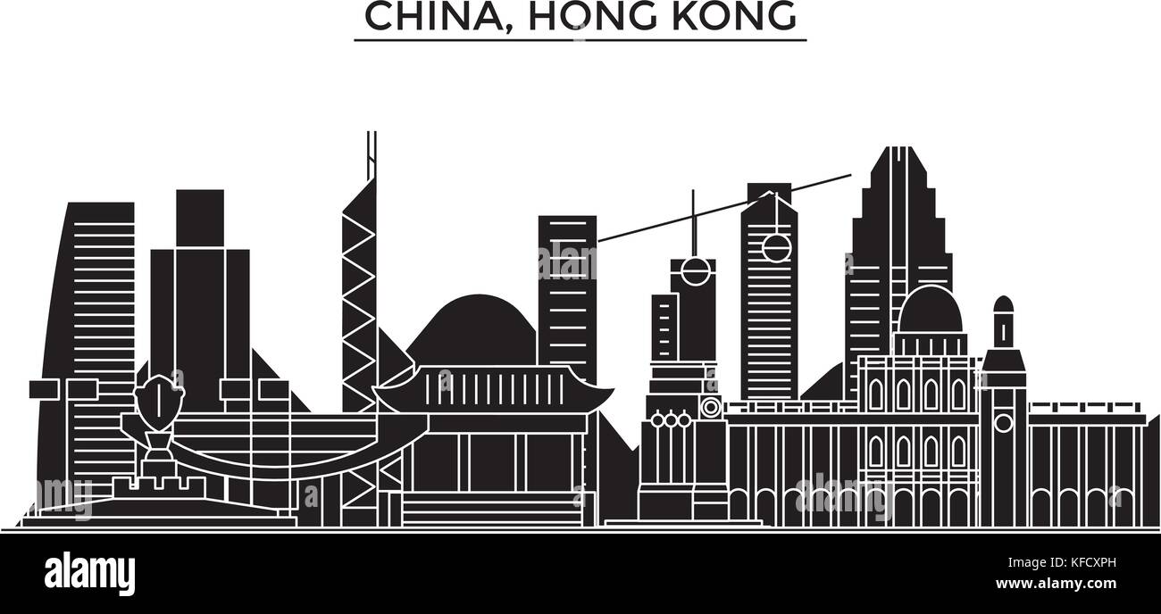 China, Hong Kong architecture urban skyline with landmarks, cityscape ...