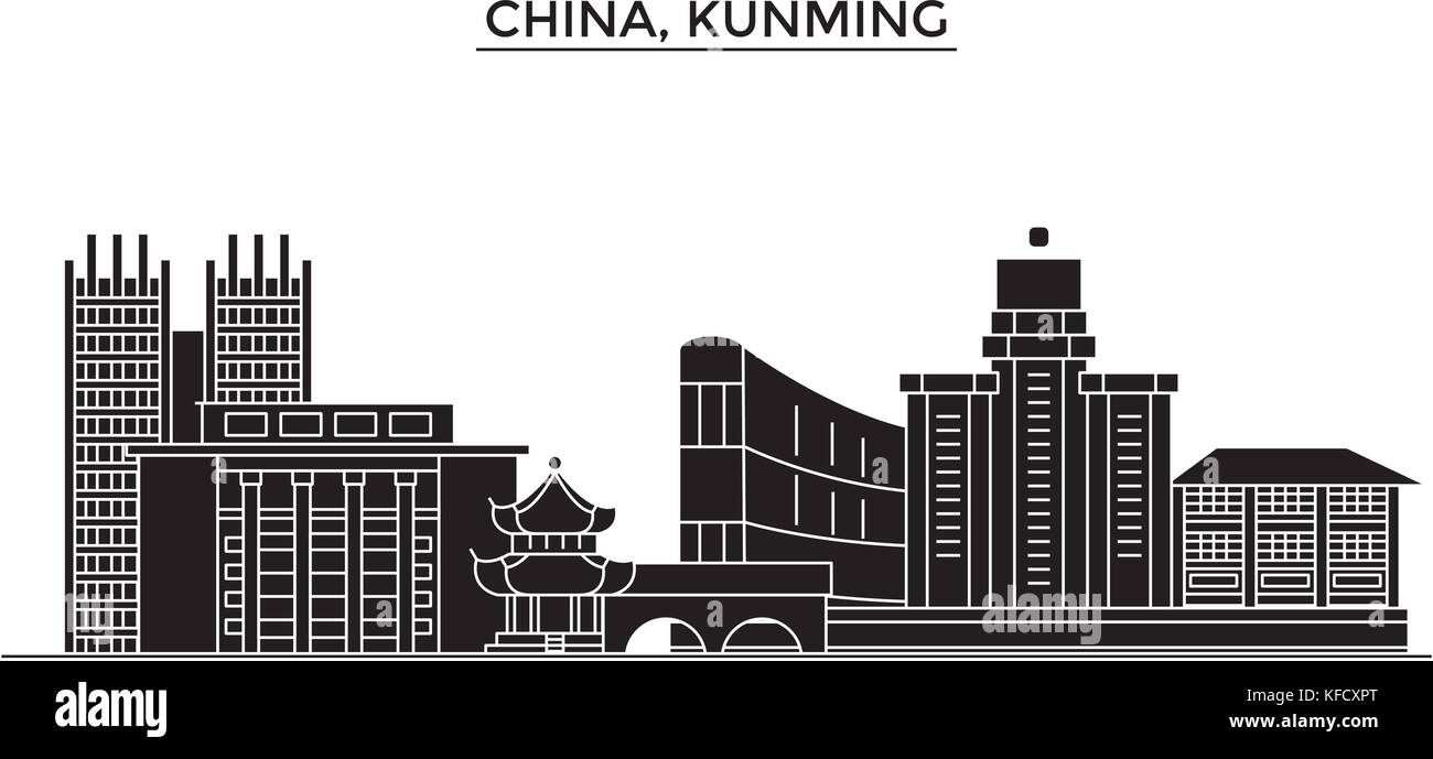China, Kunming architecture urban skyline with landmarks, cityscape ...