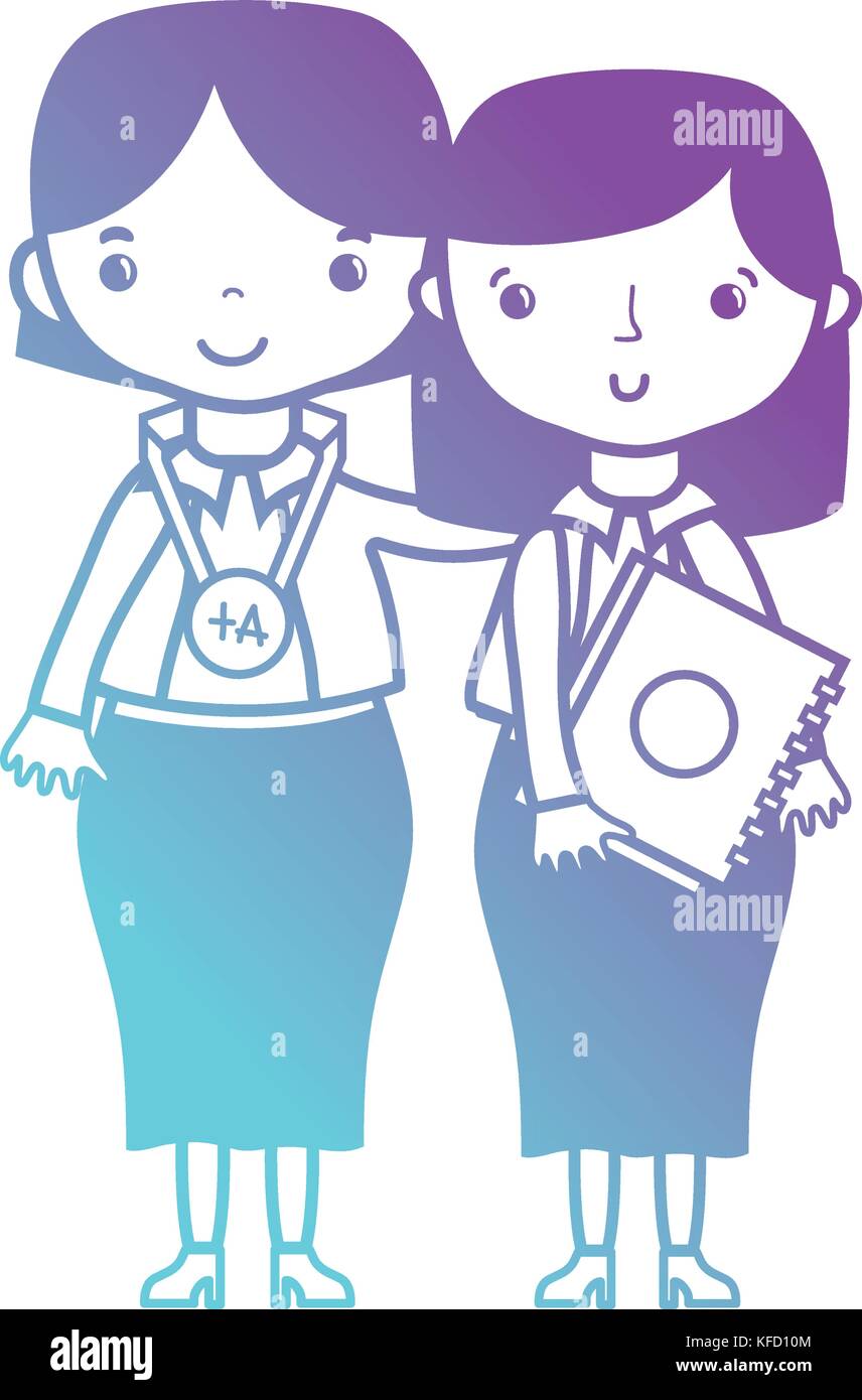 line teacher with student to class education lesson Stock Vector Image ...