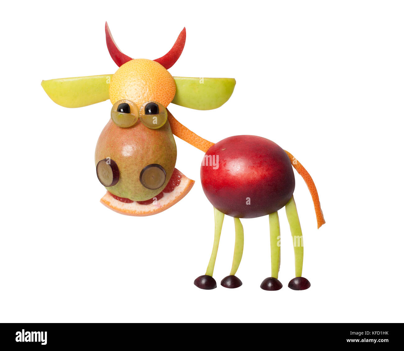 Funny cow made with fruits on isolated background Stock Photo - Alamy