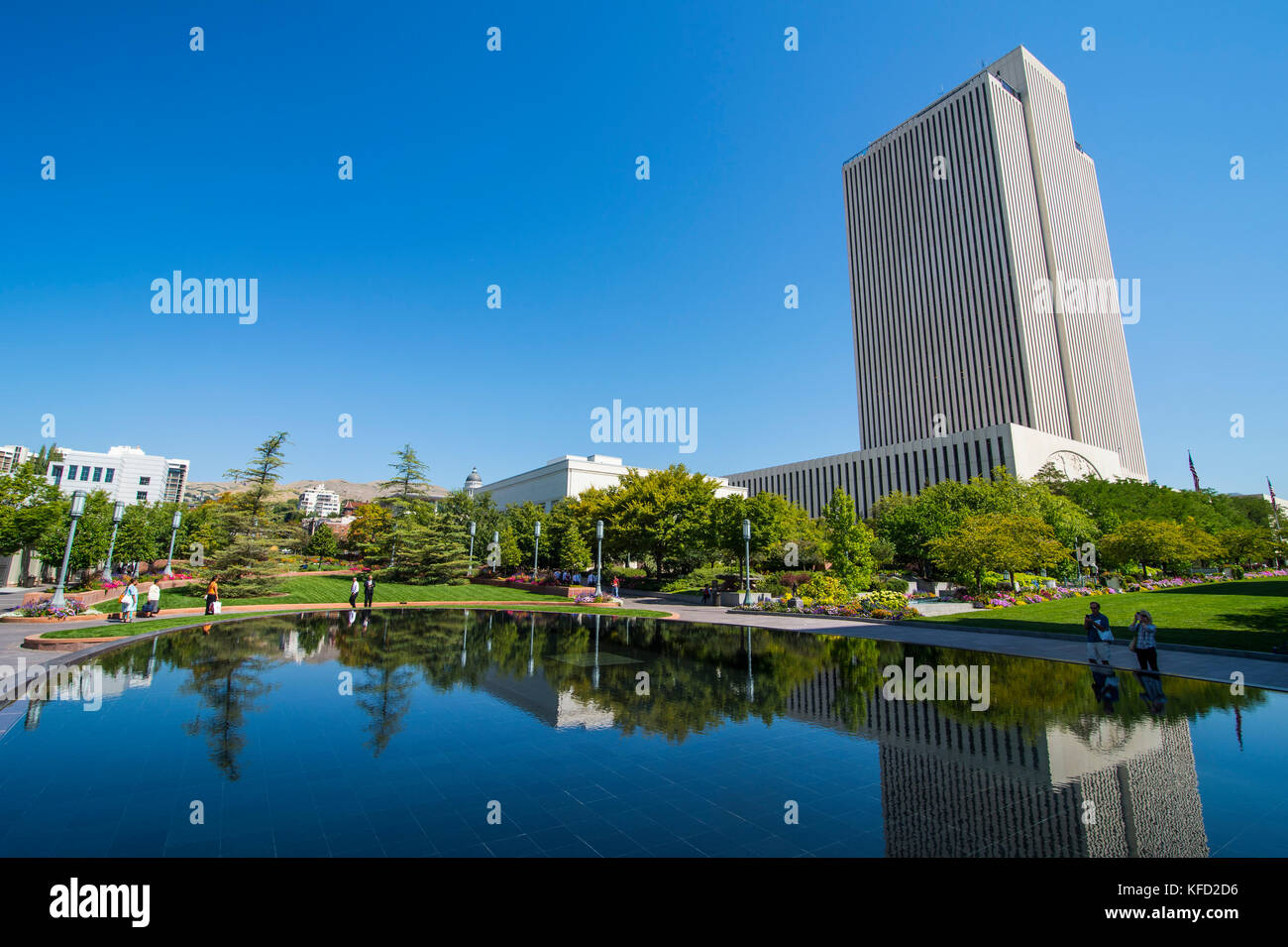 Mormon office building on a little pond in Salt Lake City, Utah, USA ...