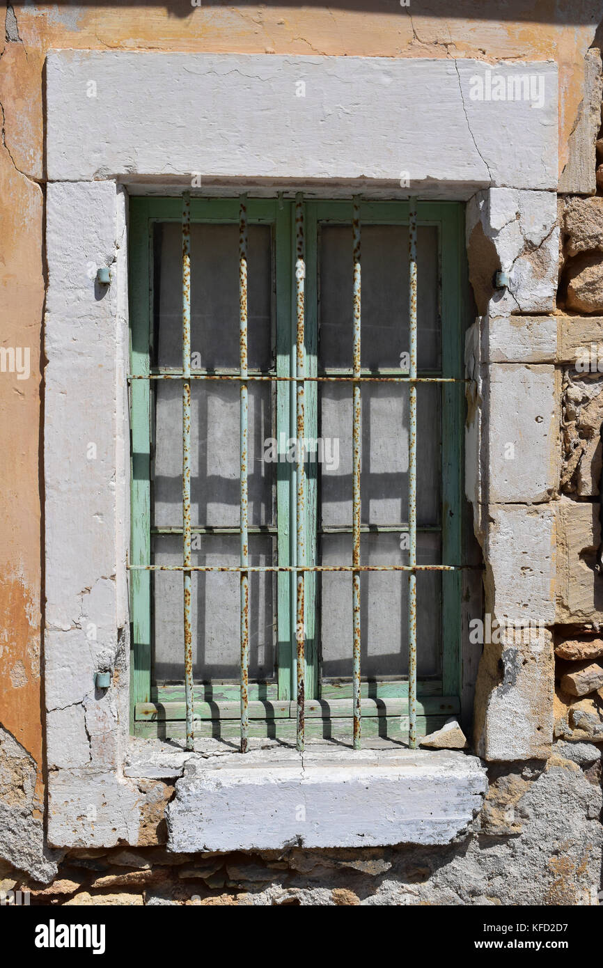 An old window in the village of Svoronata on the Greek island of ...