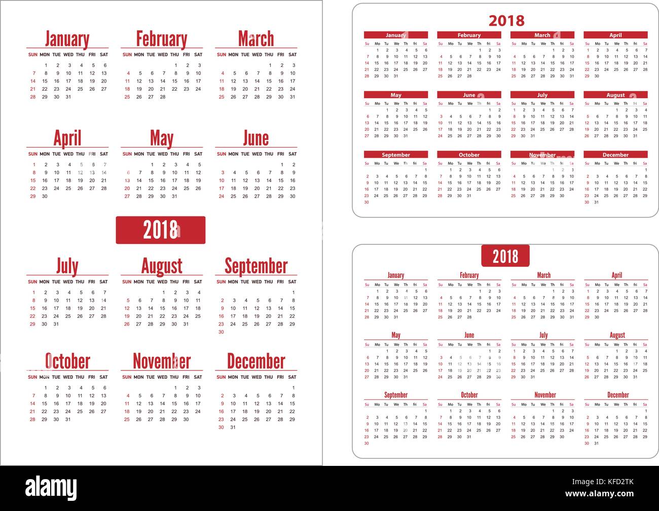 Horizontal and vertical pocket calendar on 2018 year Stock Vector Image ...