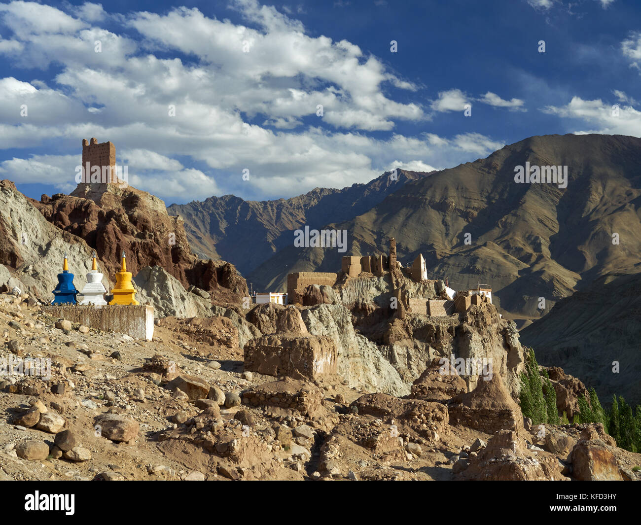 Buddhist monastery of Basgo: the mountain road leads to the Tibetan ...