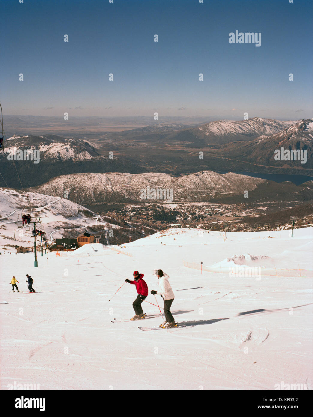 ARGENTINA, Bariloche, Cerro Cathedral, people skiing on snow capped ...