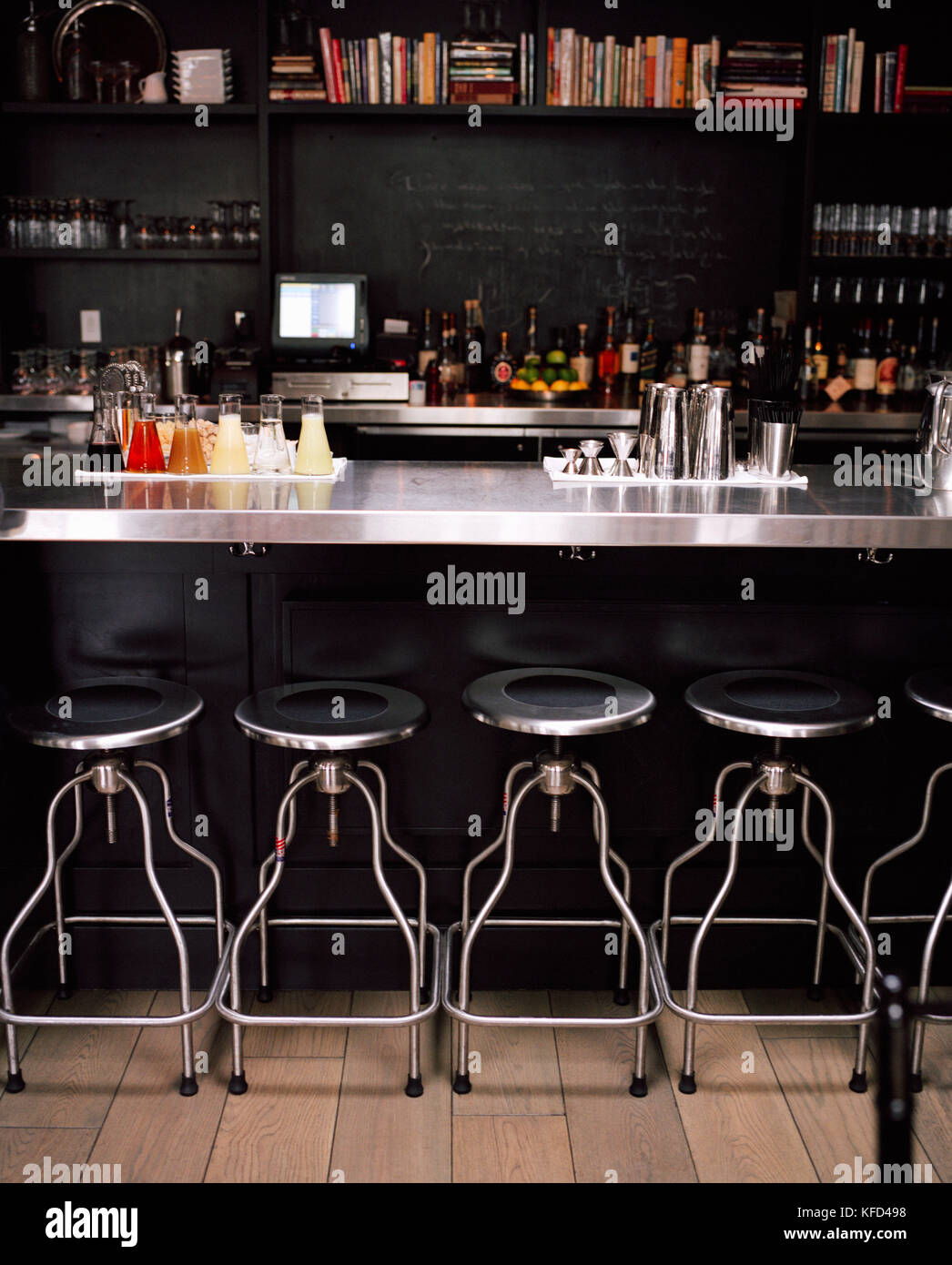 USA, California, Los Angeles, view of bar counter at Comme Ca ...