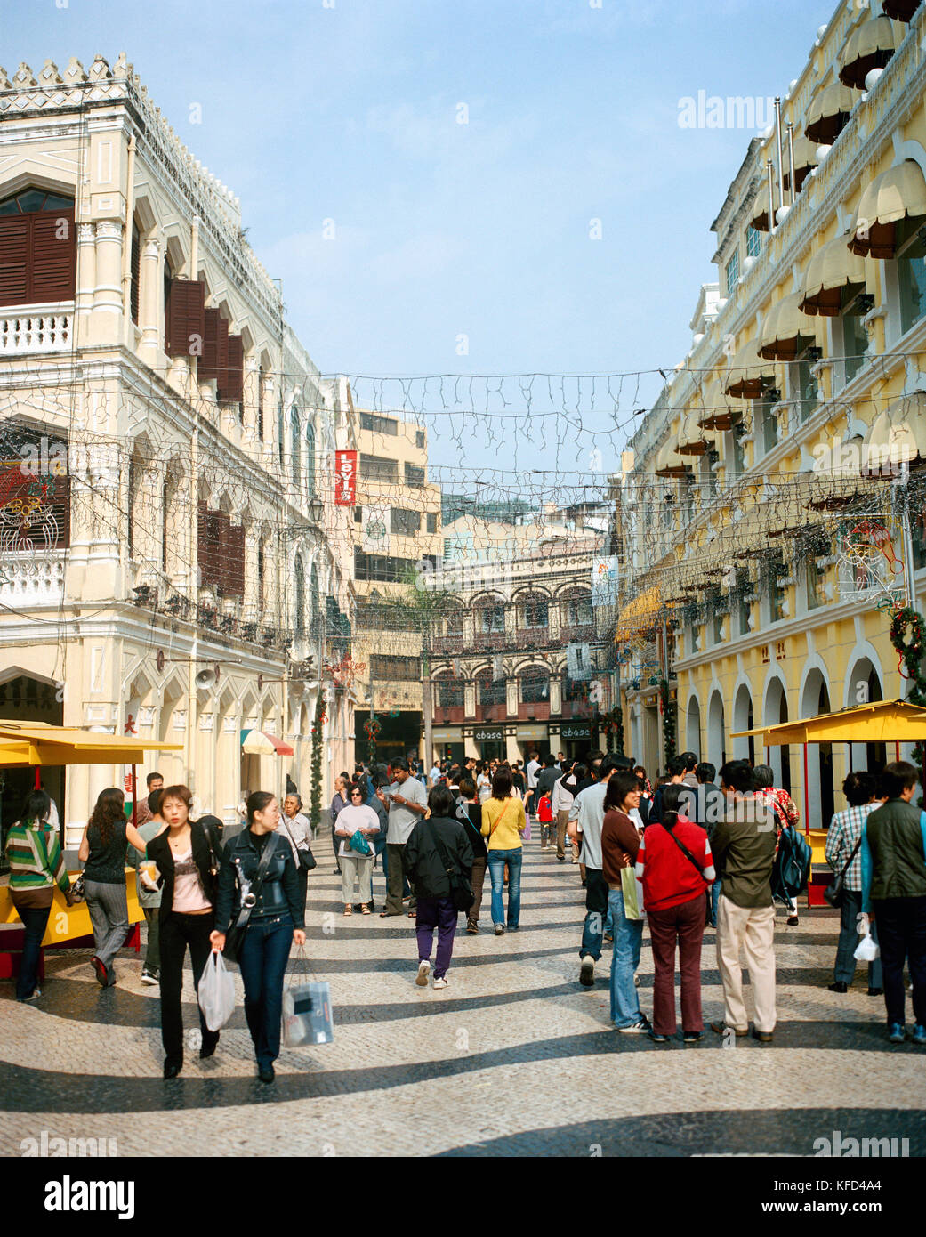 CHINA, Macau, Asia, The famous swirling black and white pavements of ...