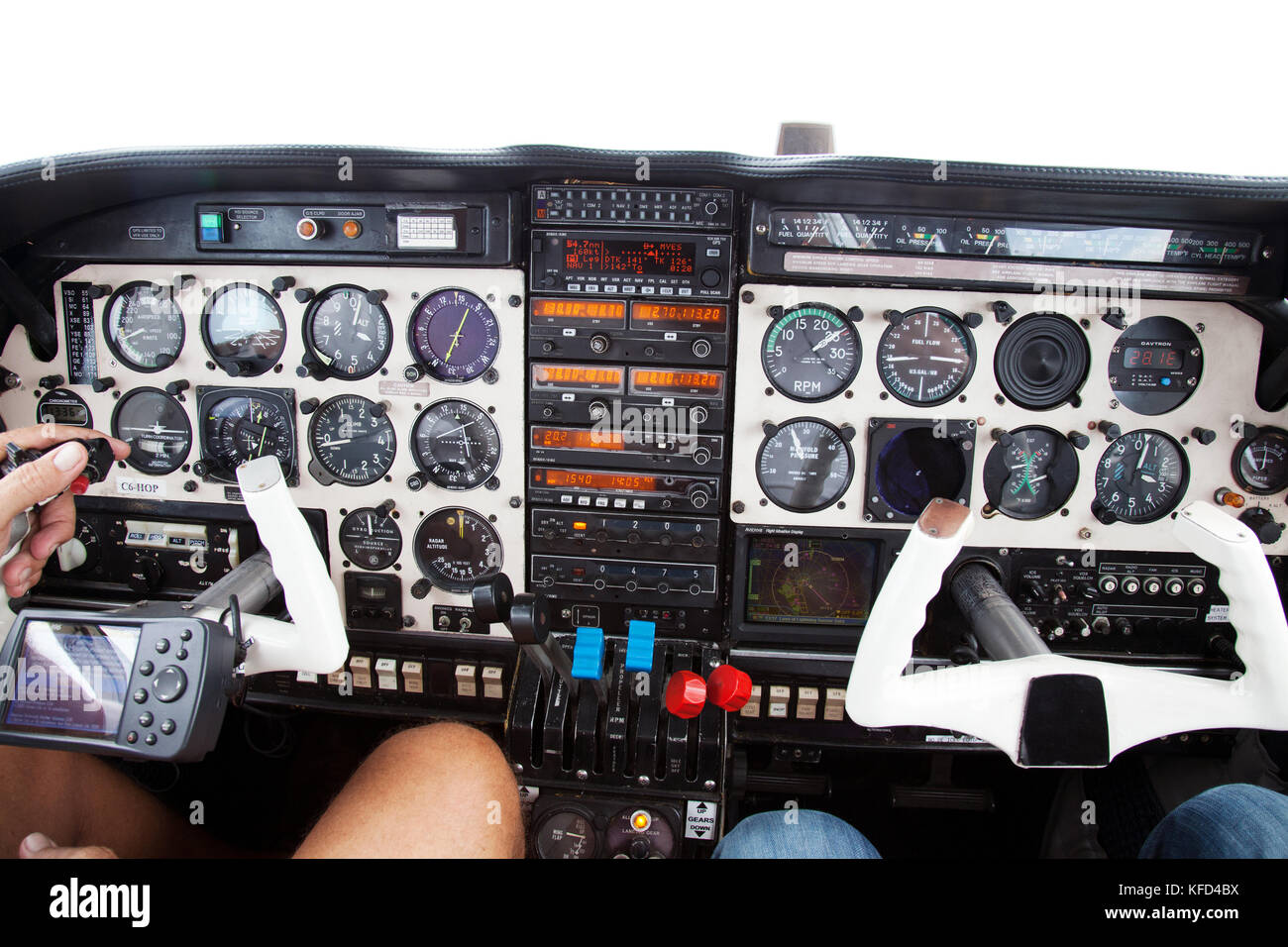 EXUMA, Bahamas. Interior of prop plane flying over to the Exuma Islands ...