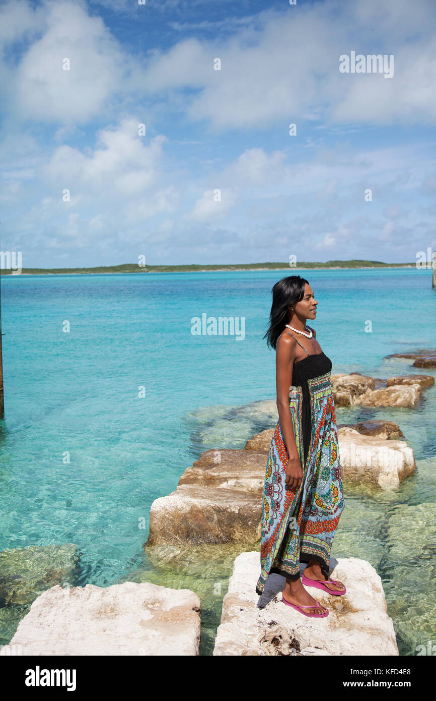 EXUMA, Bahamas. A local women along the shore of Staniel Cay Stock ...