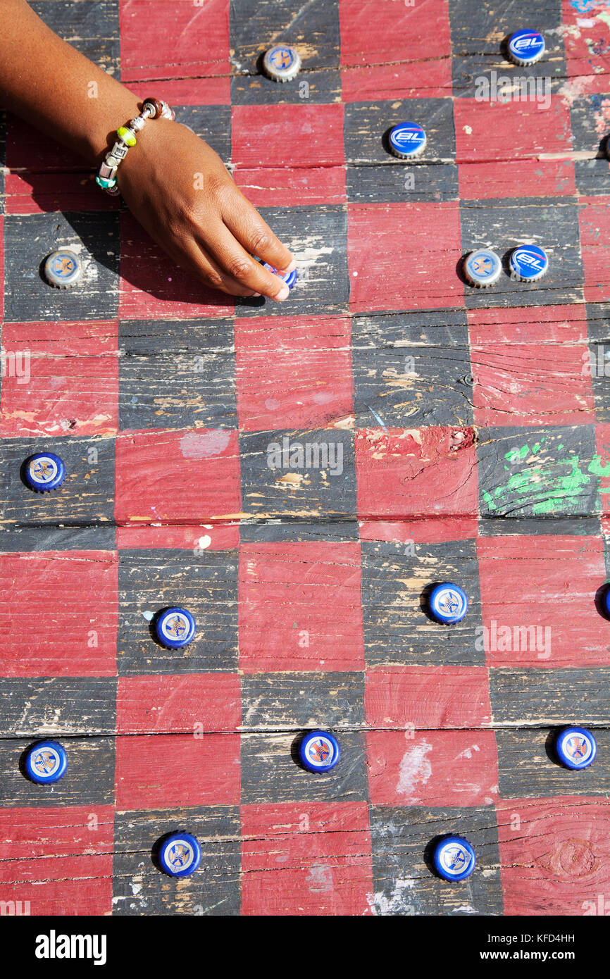 EXUMA, Bahamas. A homemade checker board at the Compass Cay Marina ...