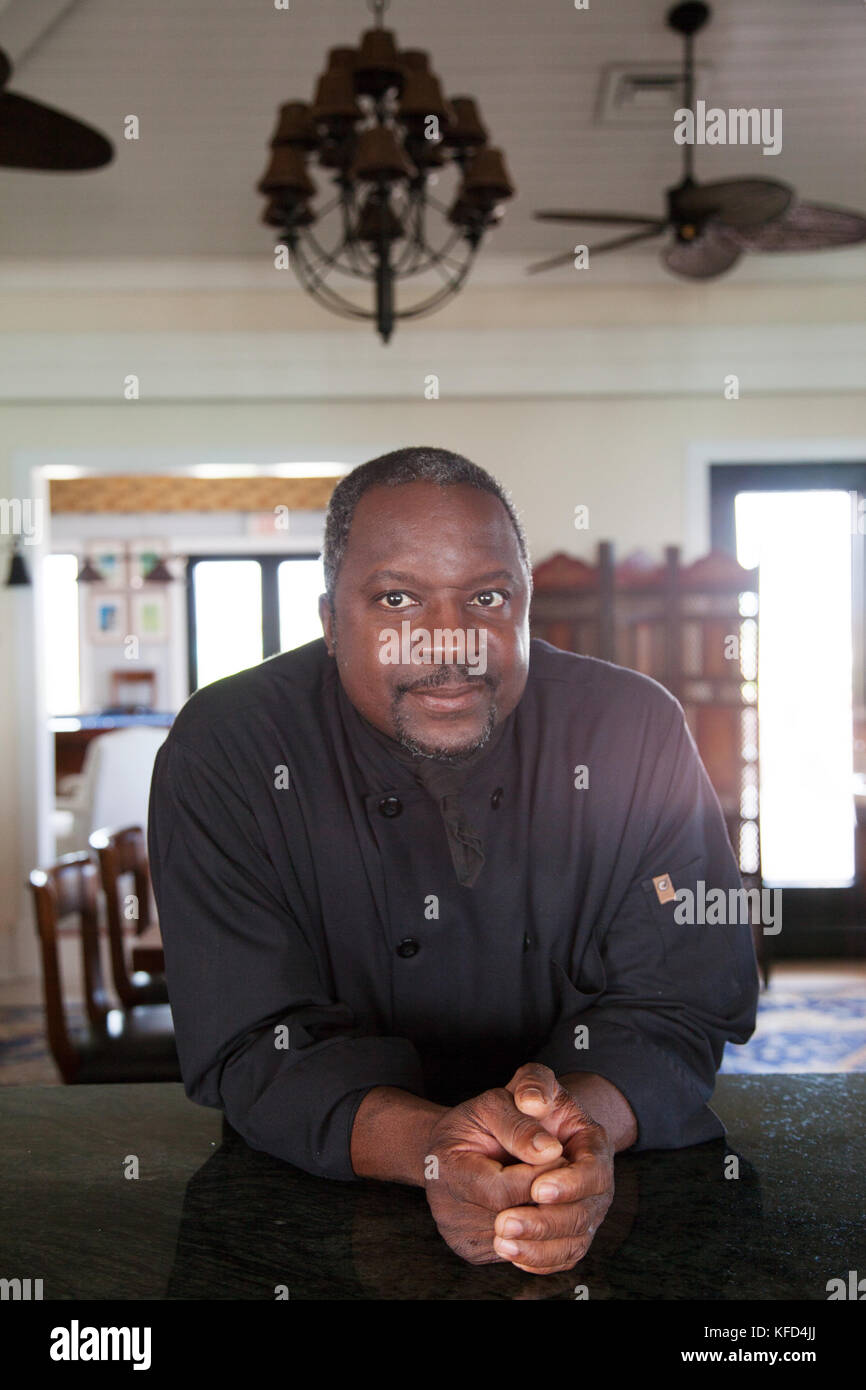 EXUMA, Bahamas. The executive Chef of the Fowl Cay Resort Stock Photo ...