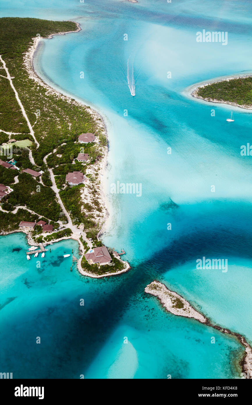 EXUMA, Bahamas. A view from the plane of the Fowl Cay Resort Stock ...