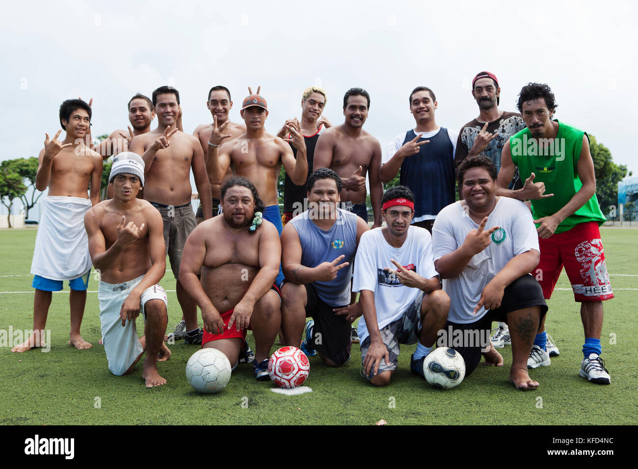 FRENCH POLYNESIA, Tahiti, Papeete. A soccer game between locals at the ...