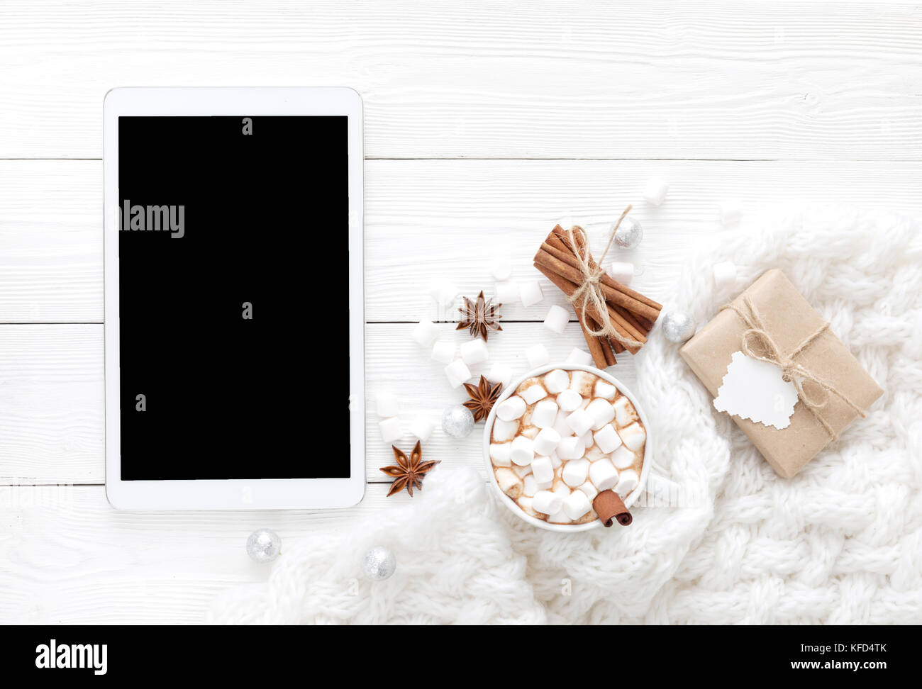 Hot chocolate on a white table Stock Photo - Alamy