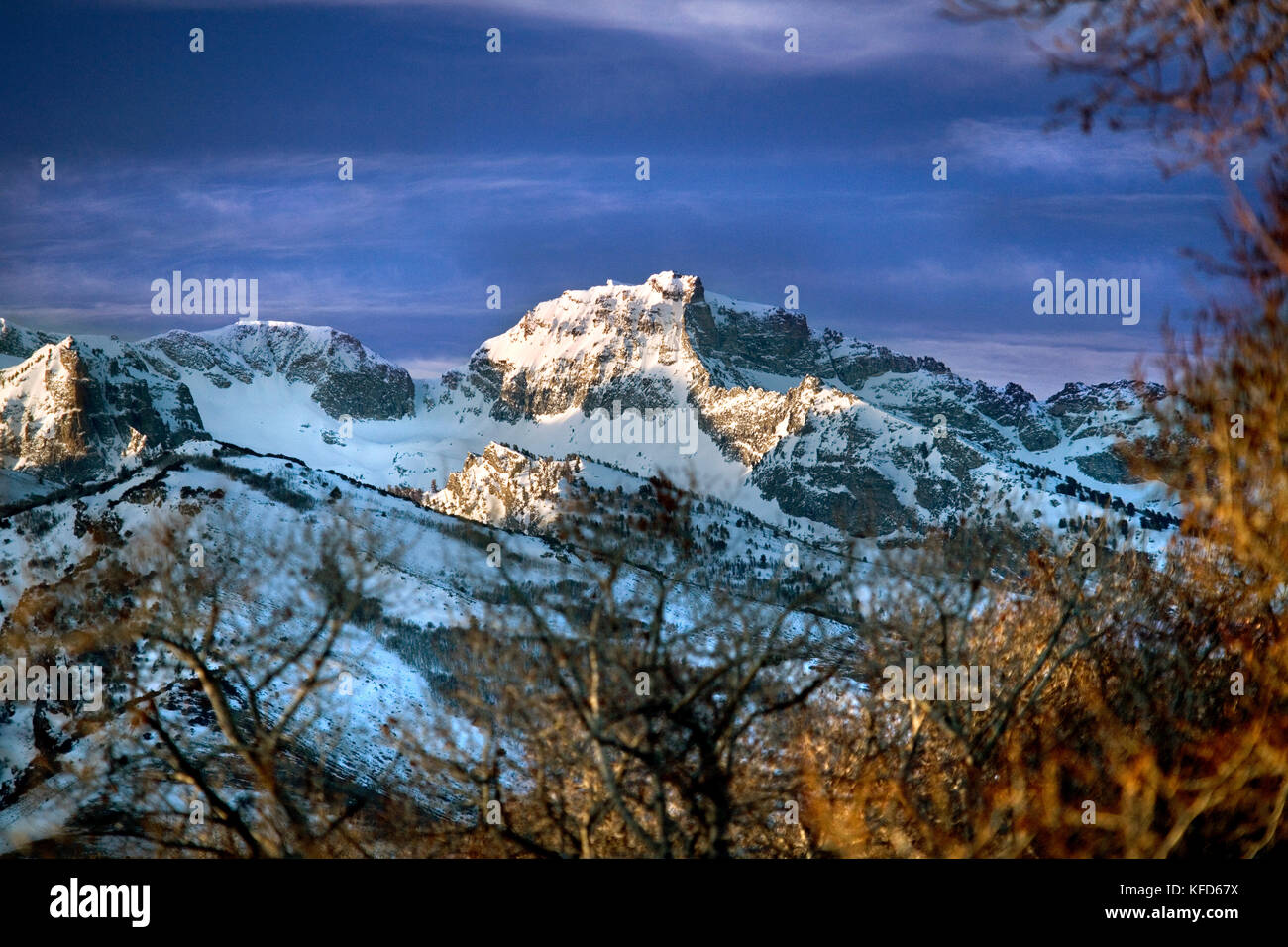 USA, Nevada, an early morning view of the Ruby Mountains in the Great ...