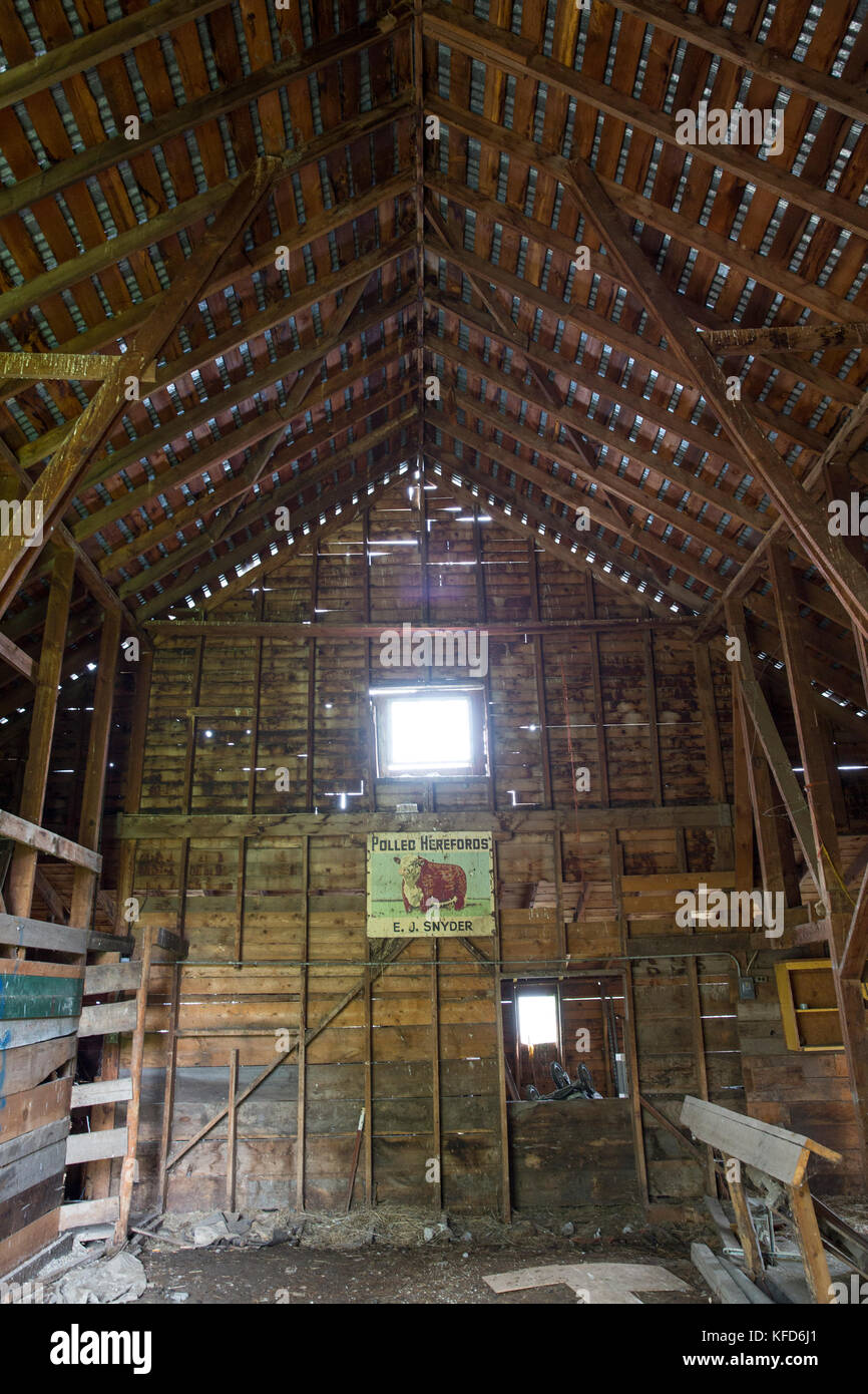 USA, Oregon, Enterprise, interior of a barn at the Snyder Ranch Stock ...