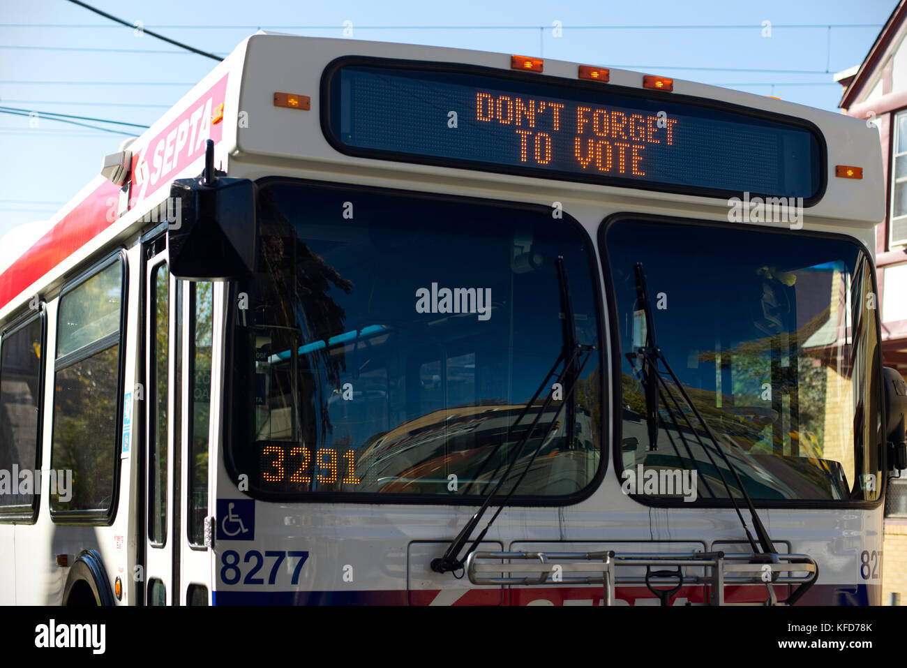 The led display on a SEPTA bus reminds citizens to vote in the 2016 ...