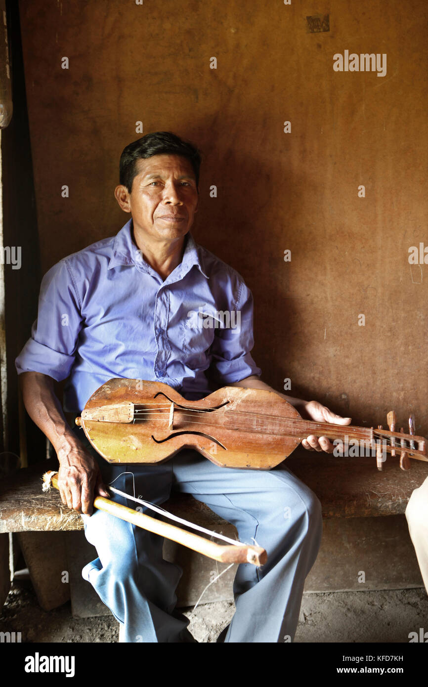 BELIZE, Punta Gorda, Toledo District, portrait of a musician with his ...