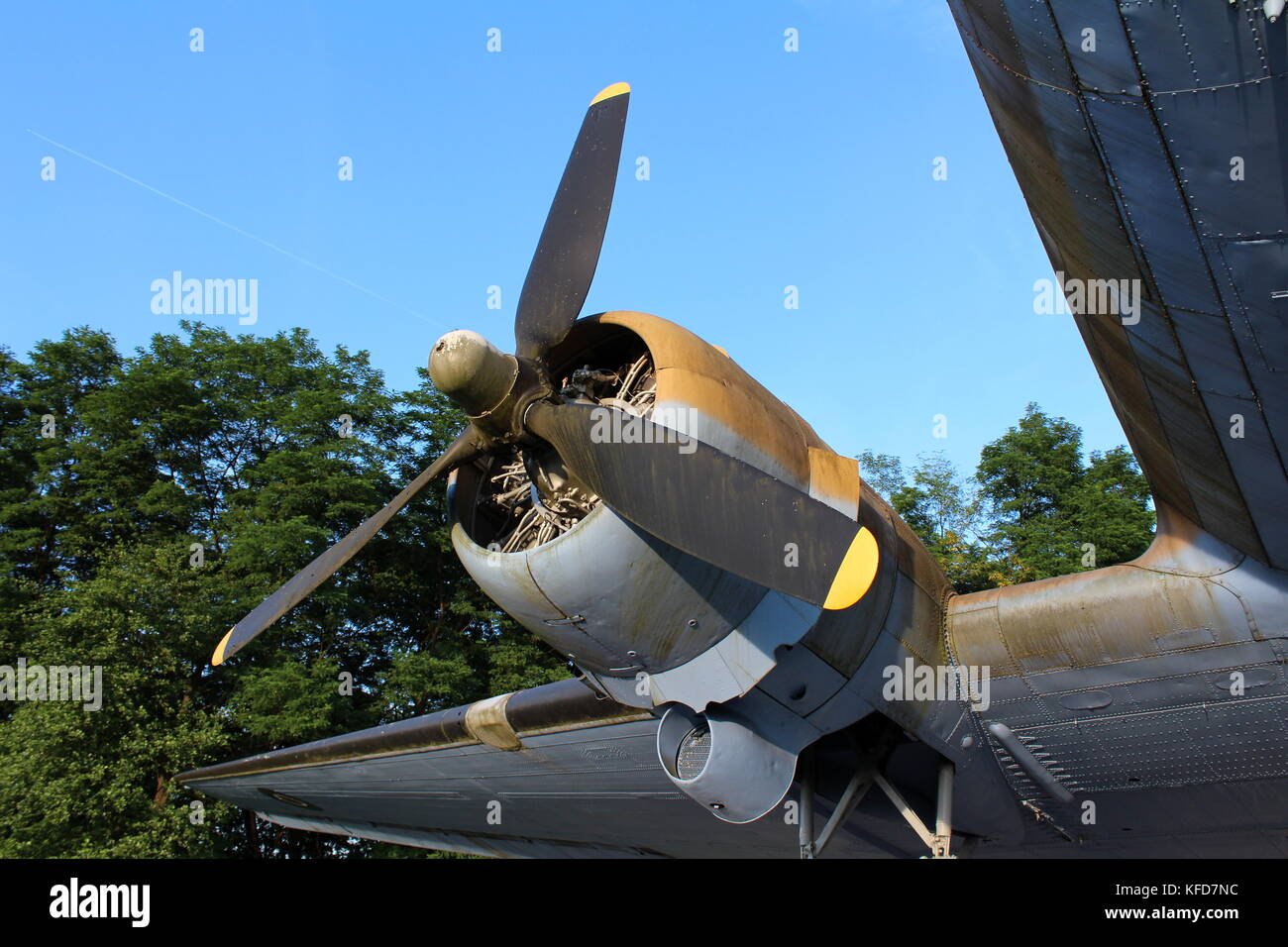 Rotary engine of Douglas Dakota DC-3 C-47 WWII plane exhibit situated ...