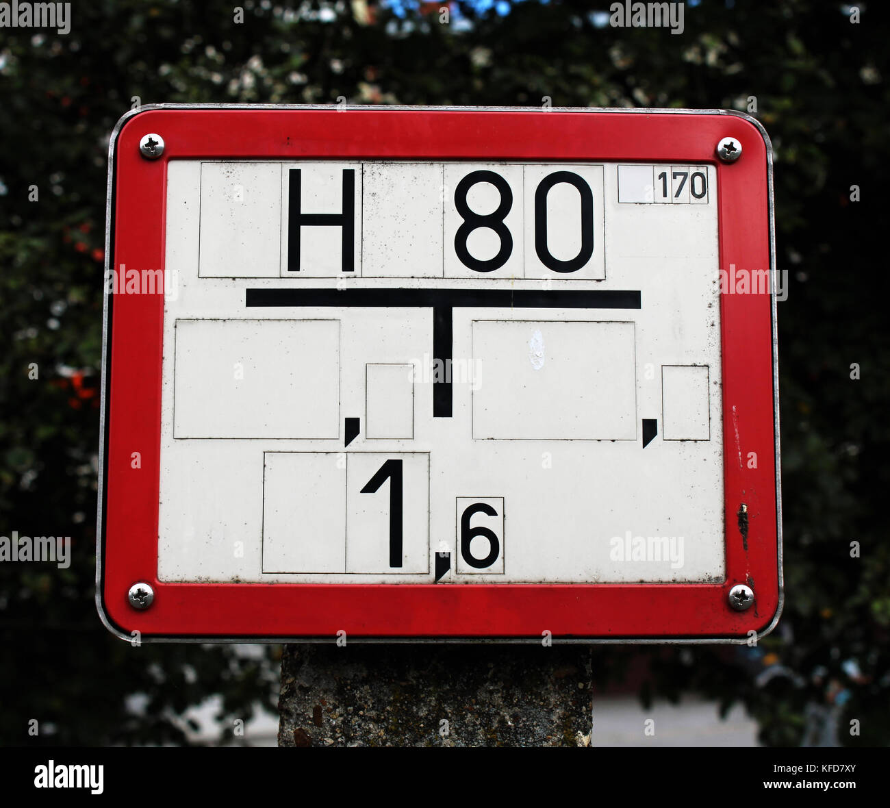 Water hydrant white metal sign with red frame connected with four ...