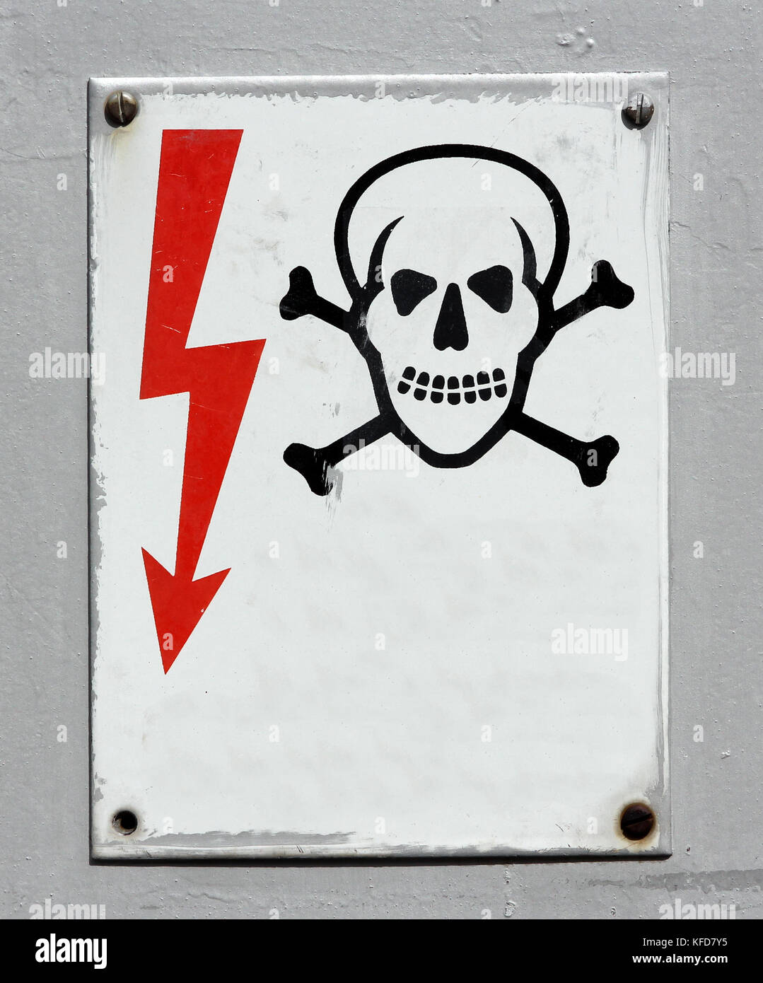 High voltage death skull with red lightning beam on white background ...