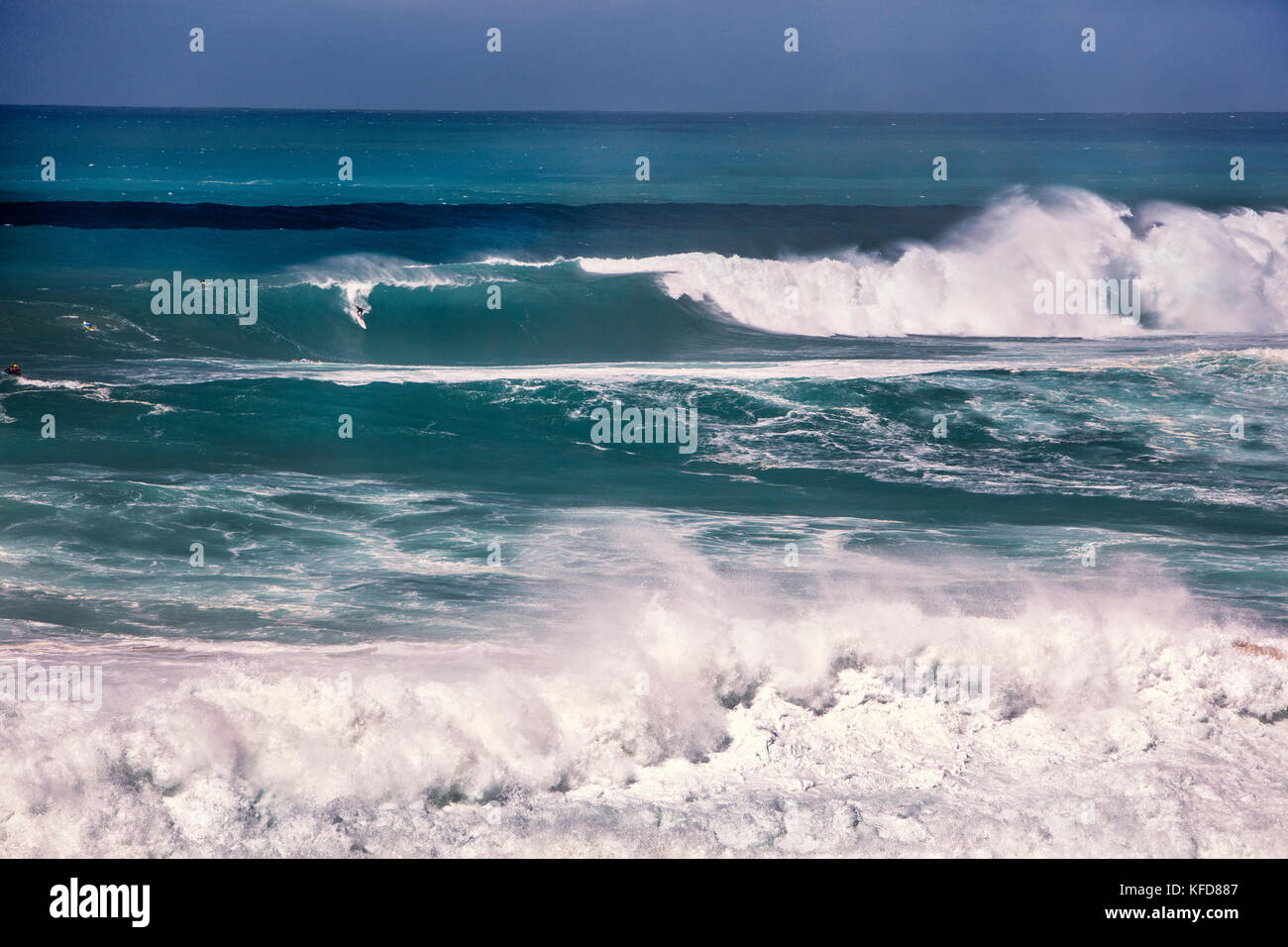 HAWAII, Oahu, North Shore, Eddie Aikau, 2016, surfers competing in the ...