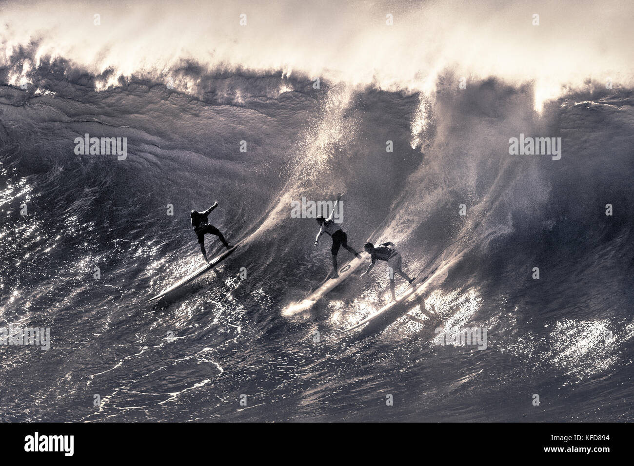 HAWAII, Oahu, North Shore, Eddie Aikau, 2016, surfers competing in the ...