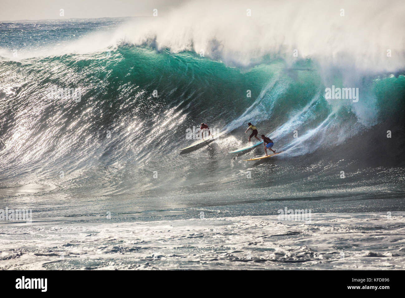 HAWAII, Oahu, North Shore, Eddie Aikau, 2016, surfers competing in the ...