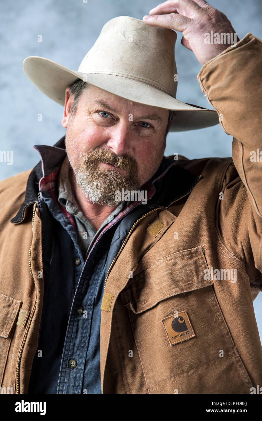 USA, Oregon, Enterprise, Portrait of Cowboy and Rancher Todd Nash at ...