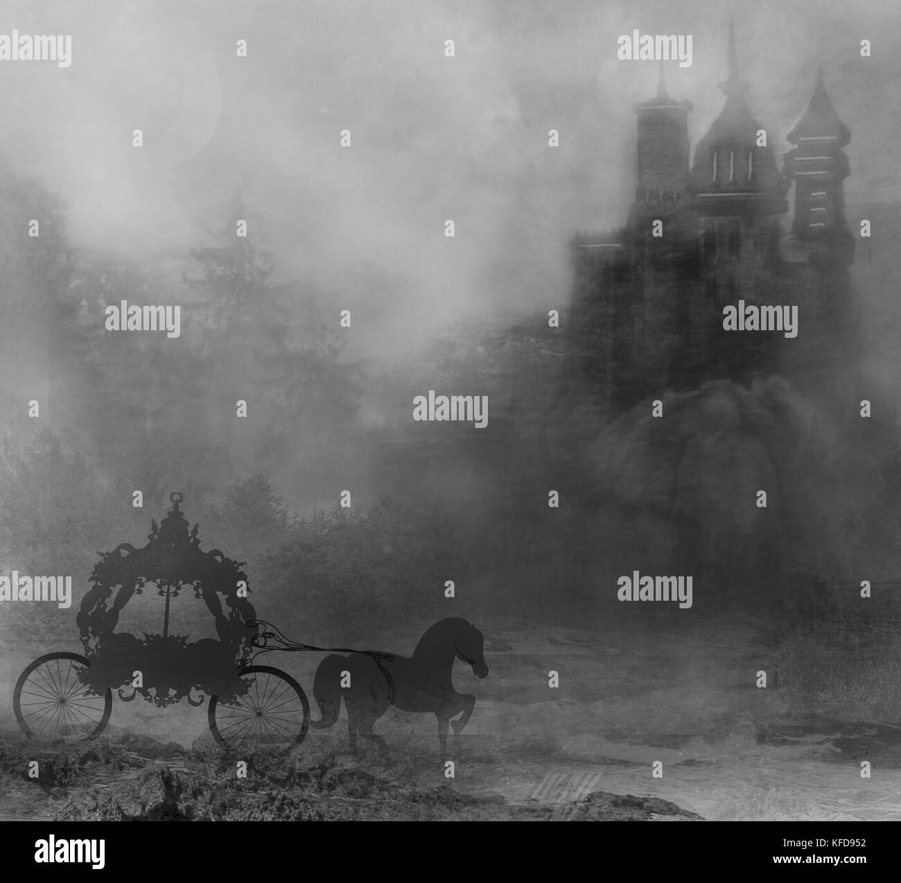 carriage and a medieval castle Stock Photo - Alamy