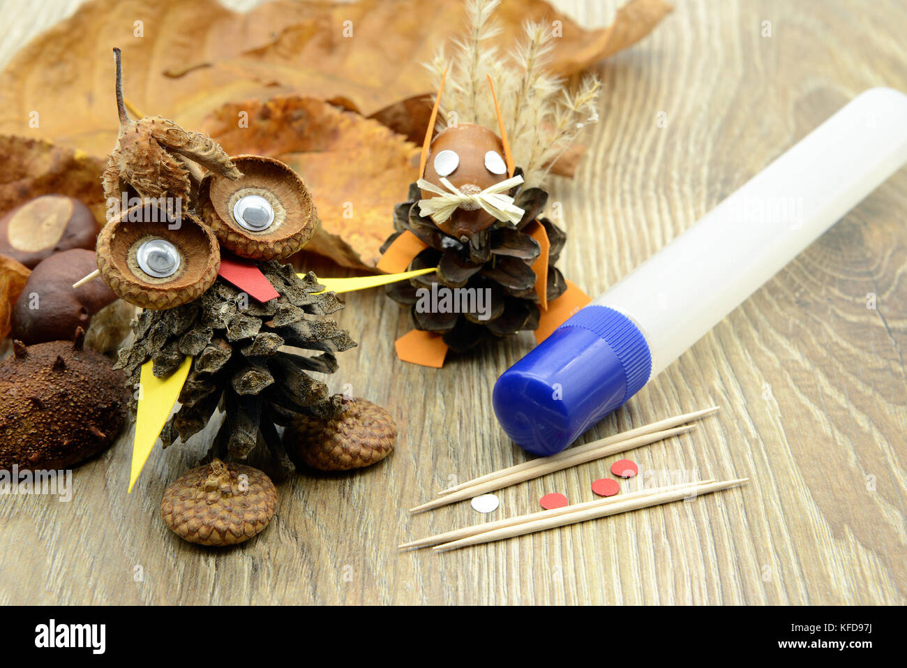 tinker small owl and squirrel figure made of pine cone and acorn parts ...
