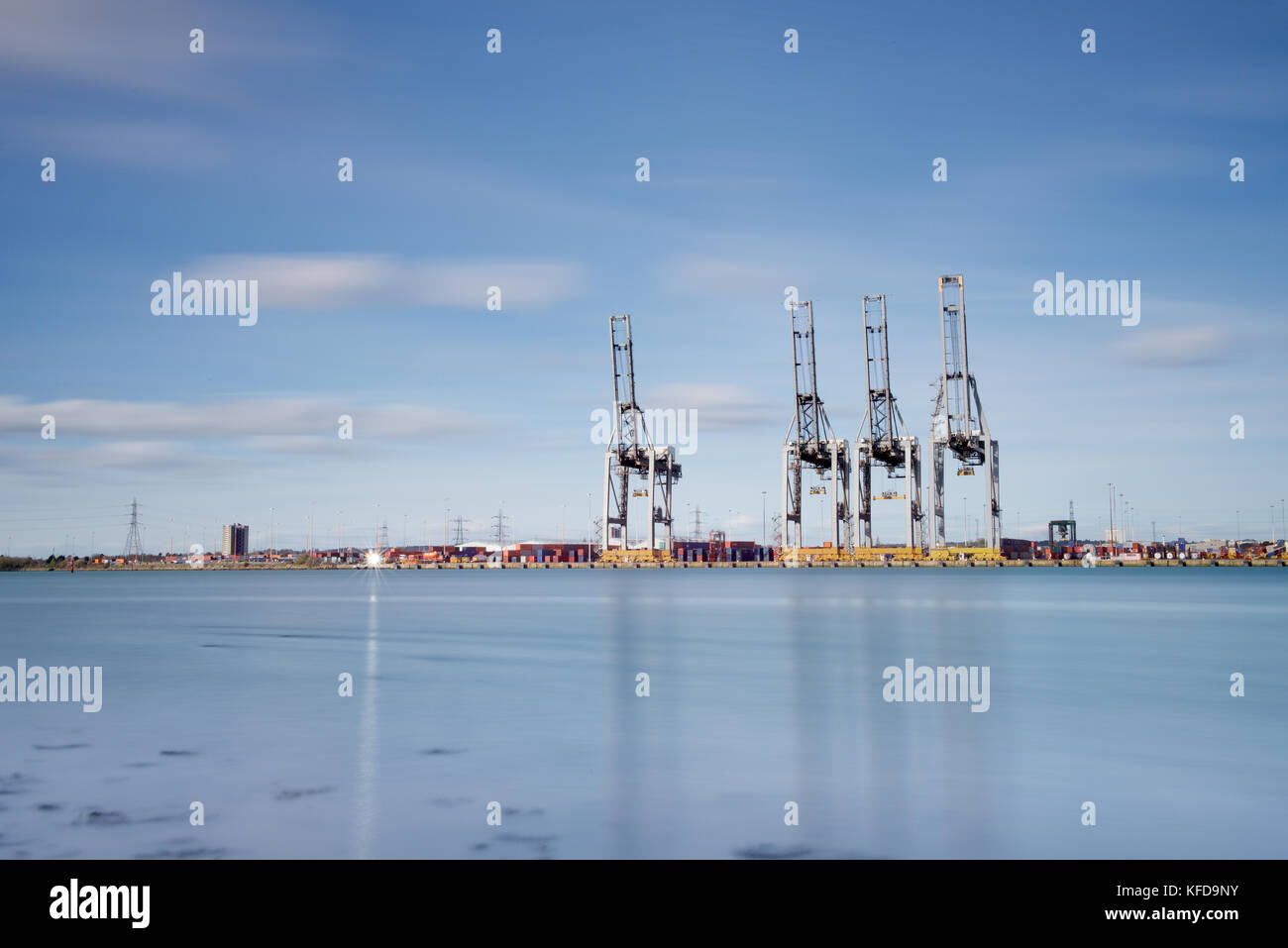 Long exposure of the quayside container cranes at Southampton Docks ...