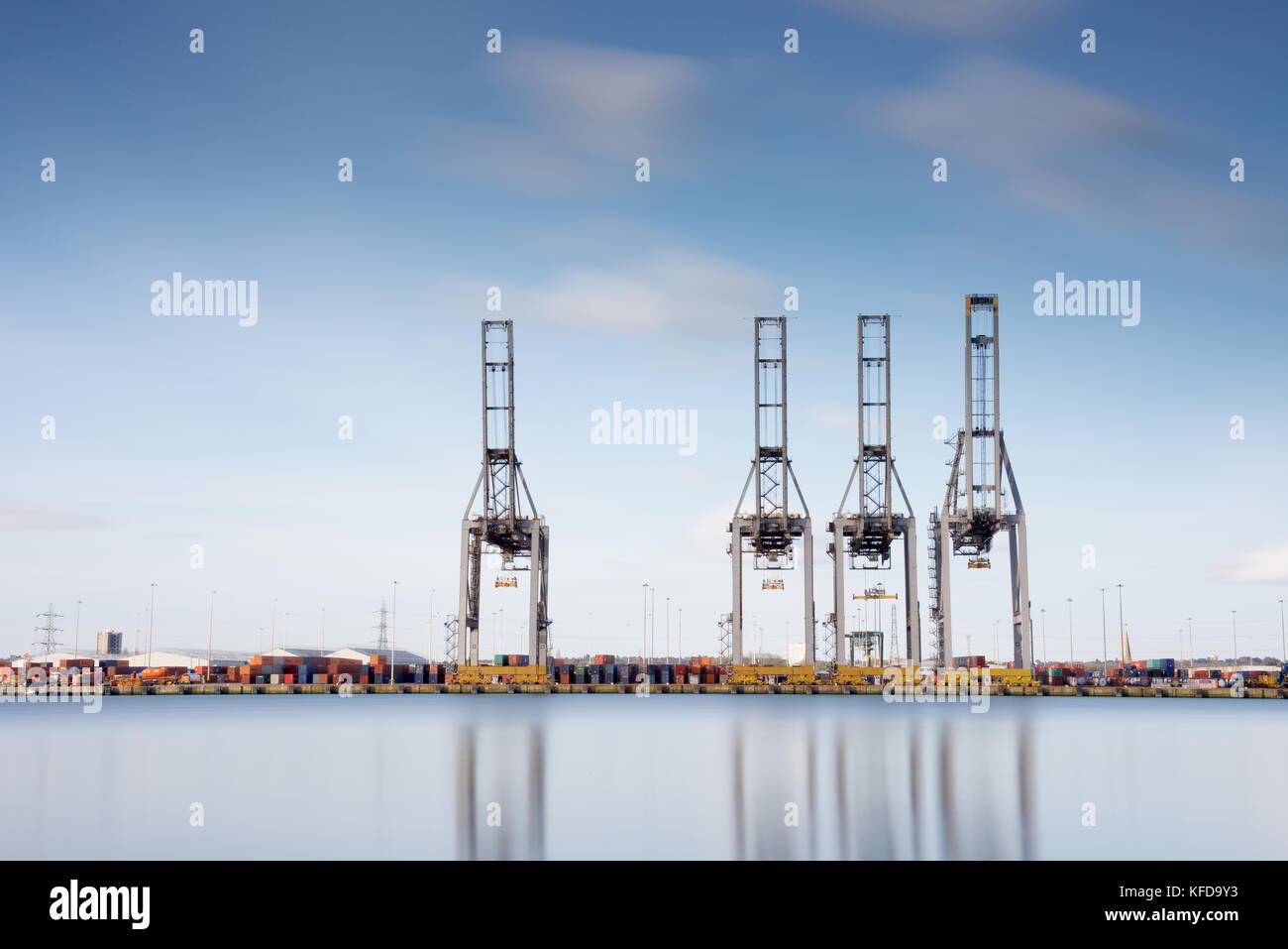 Long exposure of the quayside container cranes at Southampton Docks ...