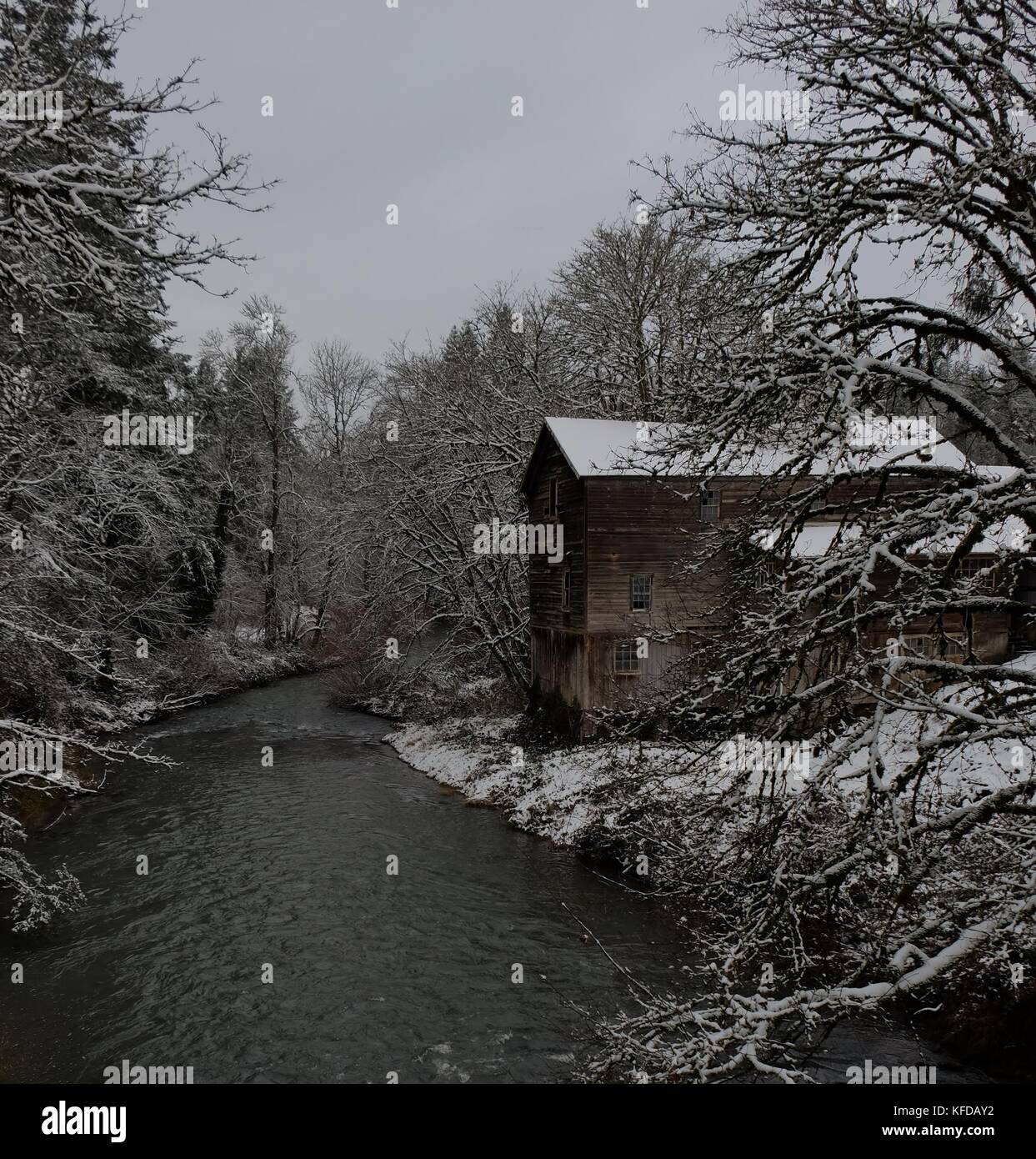 Clear Creek Fisher Mill in Winter, Oregon Stock Photo - Alamy